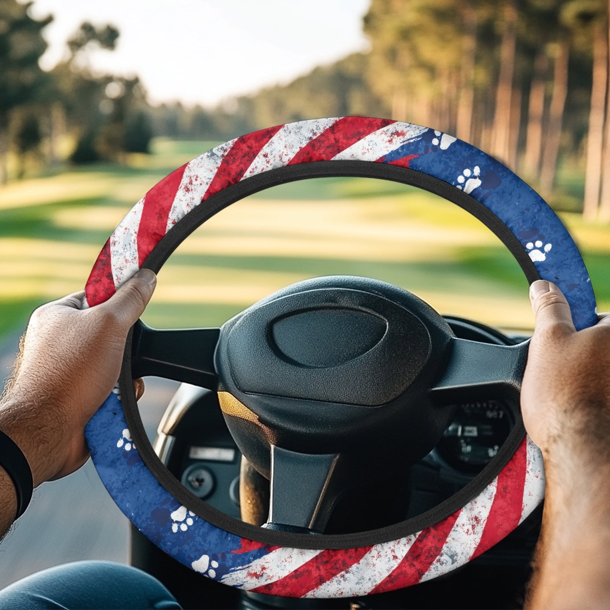 ZUXONGSY American Flag Golf Cart Steering Wheel Cover Dog Paw Protector ...