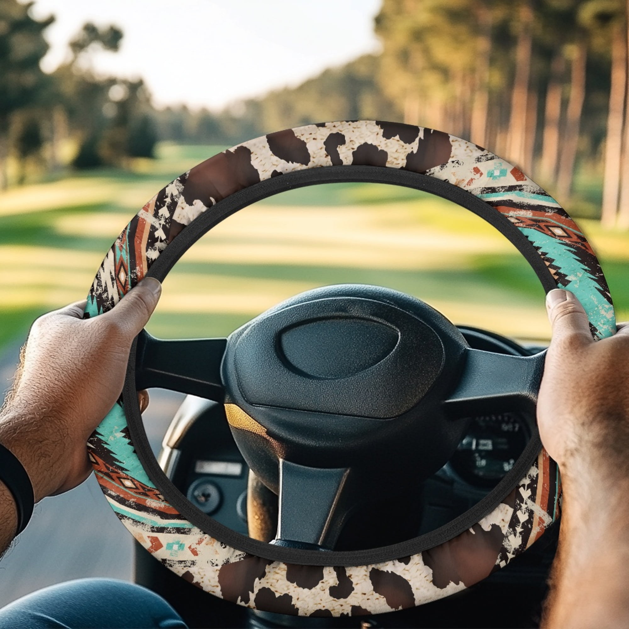ZUXONGSY Aztec Tribal Golf Cart Steering Wheel Cover Cow Print Auto ...