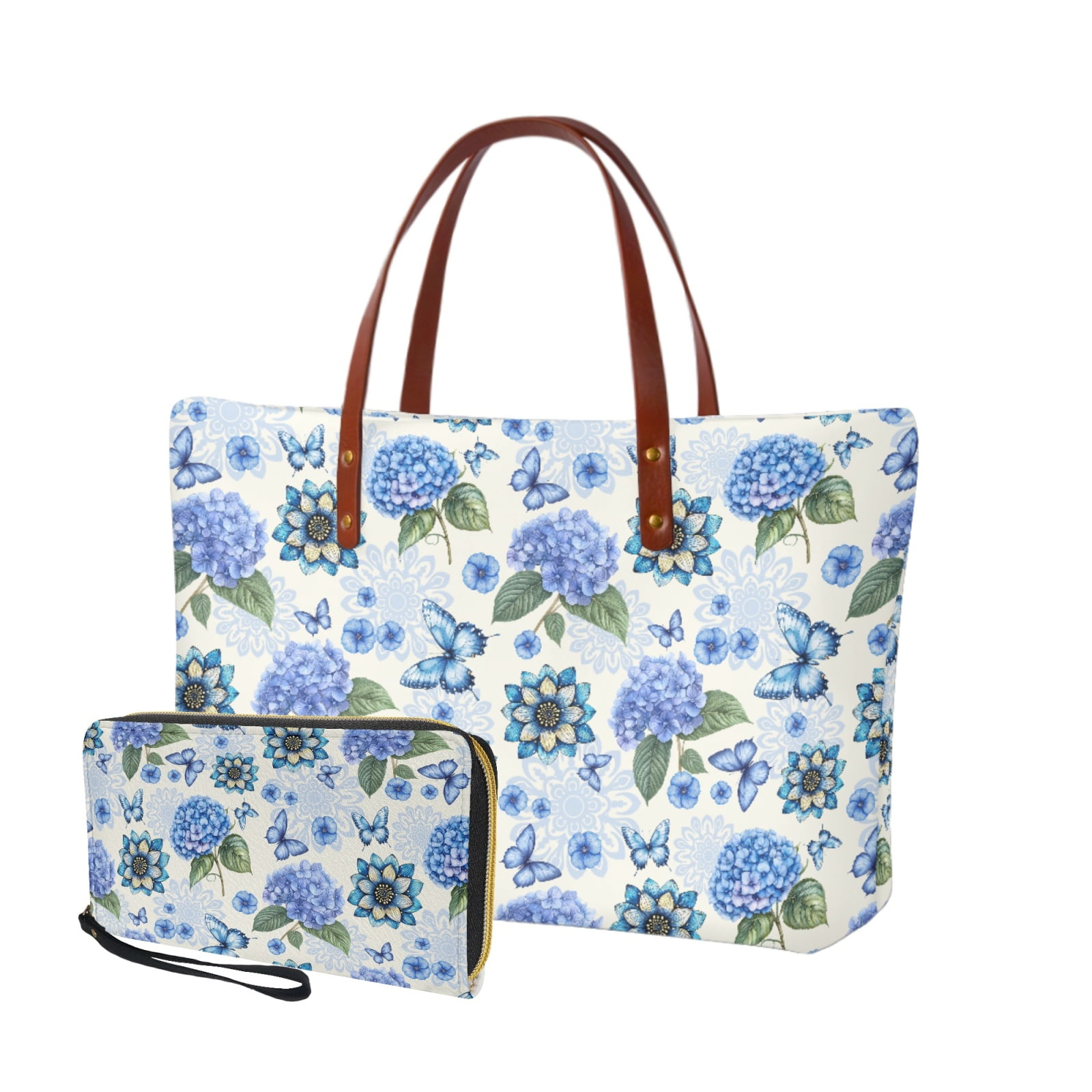 ZUXONGSY Boho Butterfly Mandala Hydrangea Print Handbags and Wallet Set ...
