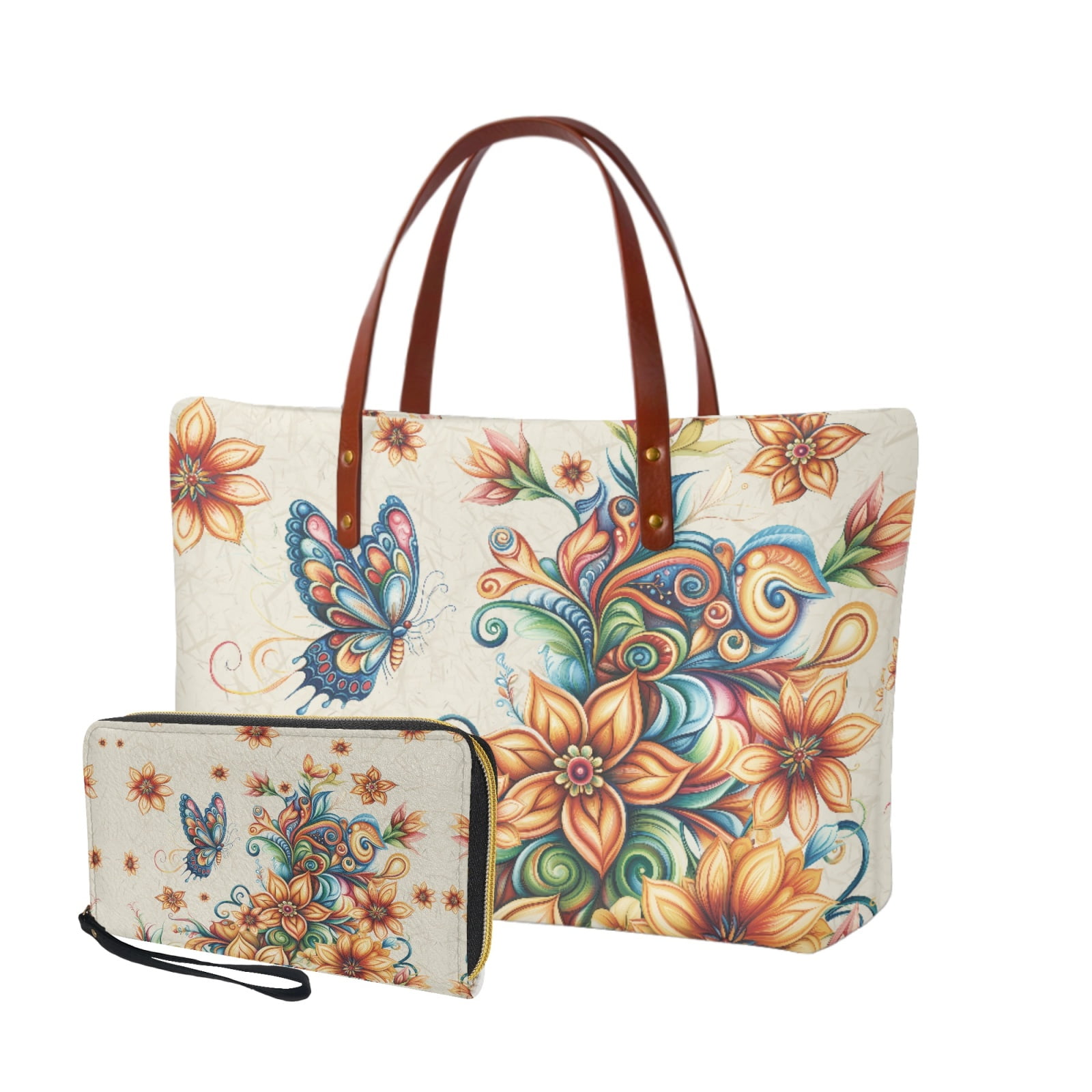 ZUXONGSY Boho Mandala Butterfly Print Top Handle Bag Purses Set of 2 ...