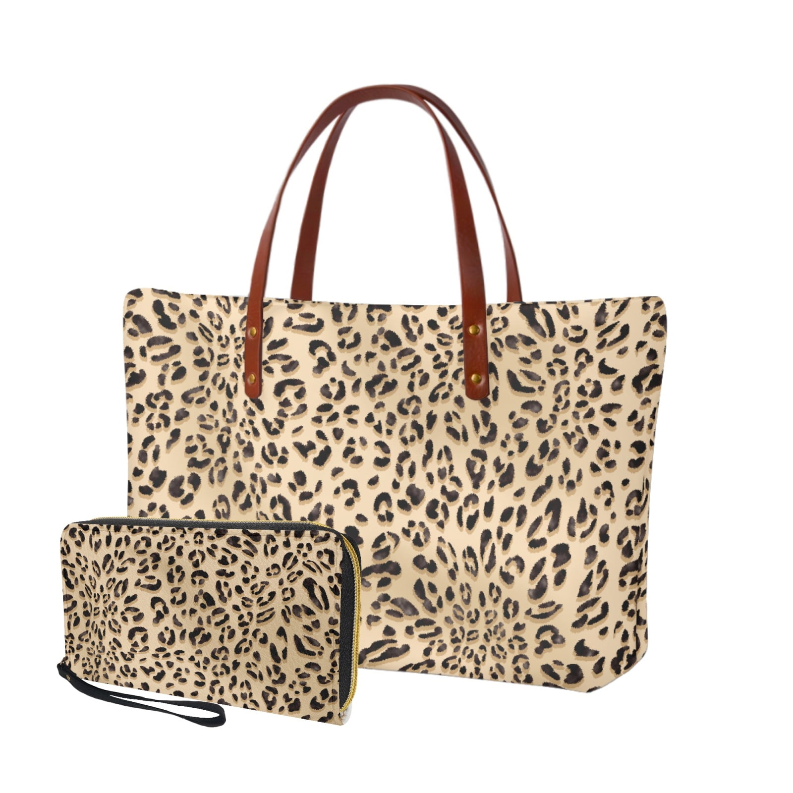 ZUXONGSY Brown Leopard Print 2 PCS Purses Handbags Fashion Top Handle ...