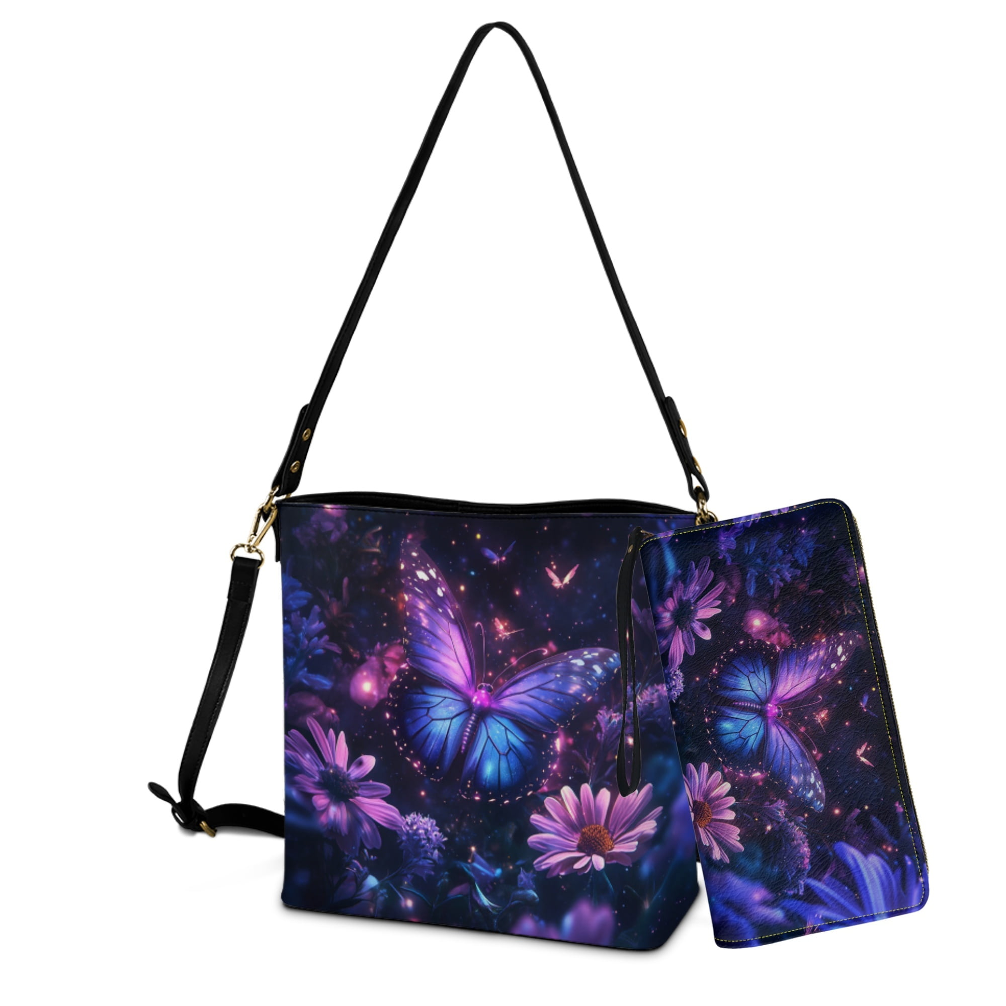 ZUXONGSY Butterfly Daisy Flower Galaxy Print 2 Pcs Bucket Purse Set for ...