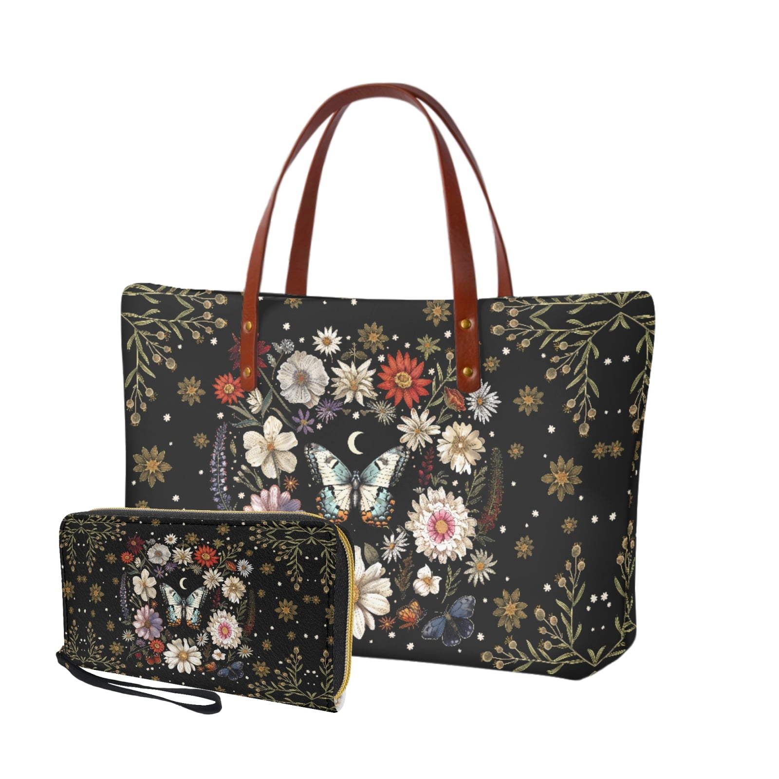 ZUXONGSY Butterfly Floral Print 2 Pieces Purses Top Handle Satchel for ...