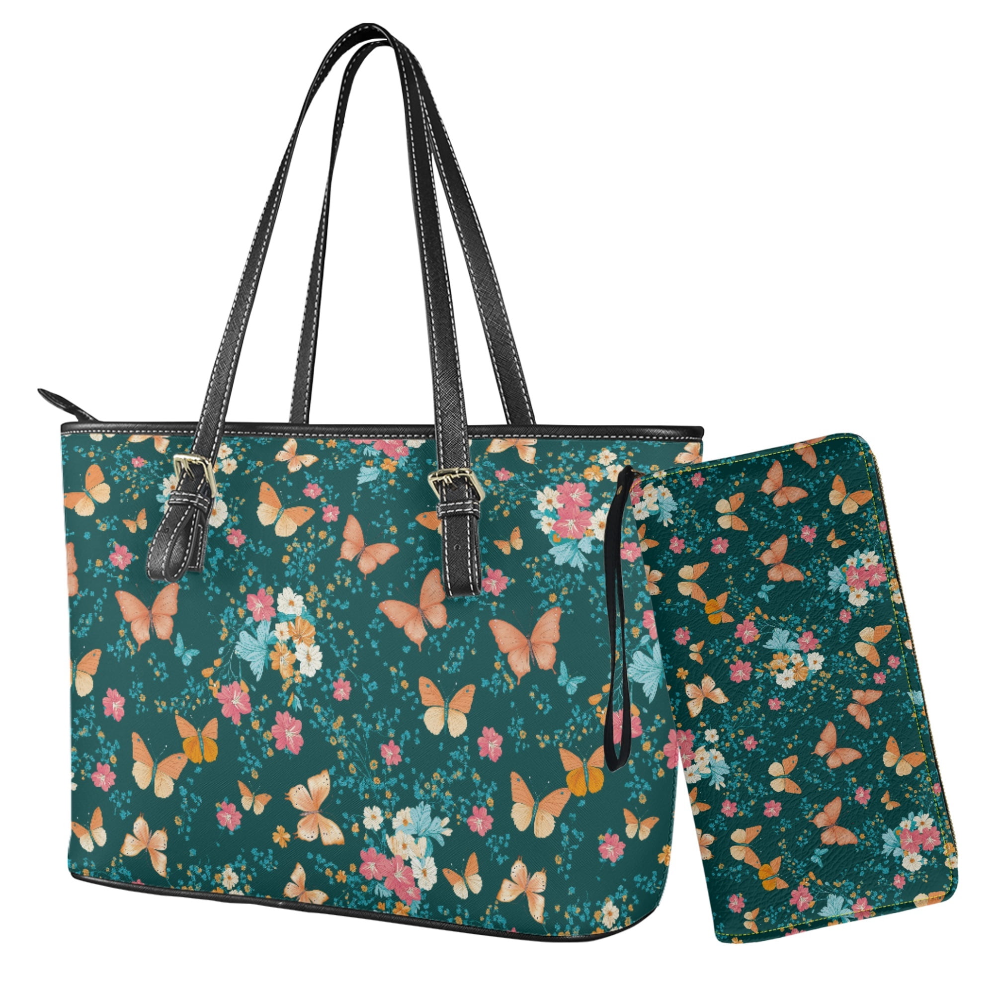 ZUXONGSY Butterfly Hibiscus Flower Print Purse and Handbags Set for ...