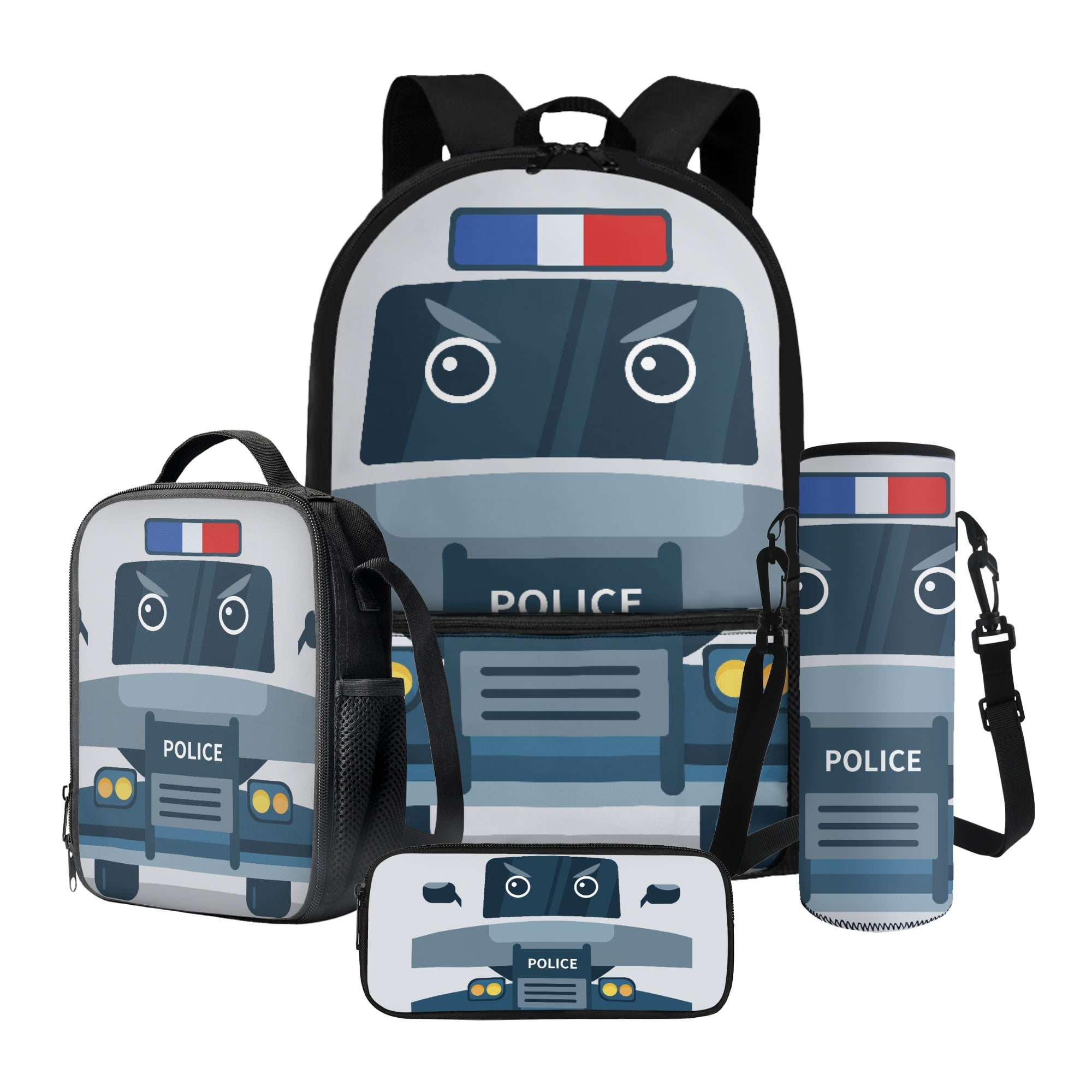ZUXONGSY Cartoon Police Car Print Backpacks Set School Bag College ...