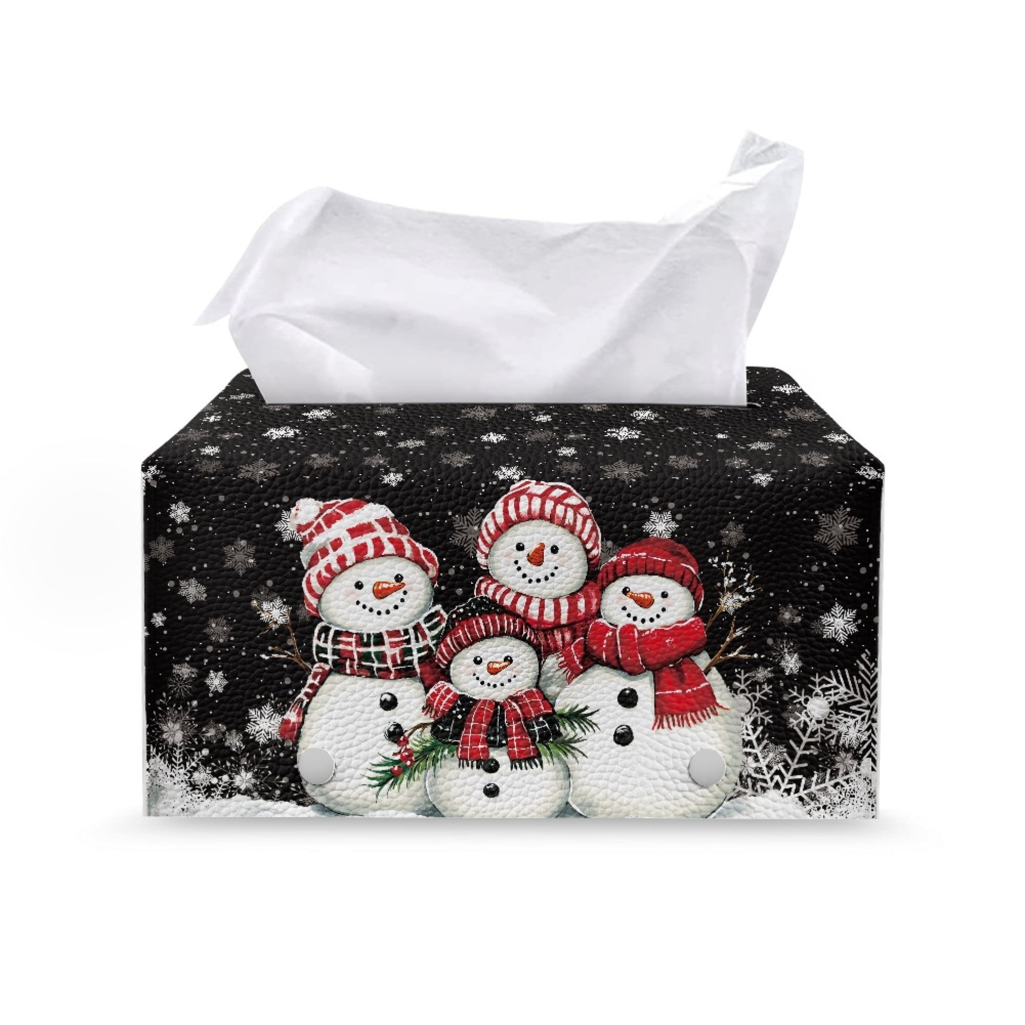 ZUXONGSY Christmas Snowman Tissue Box Cover Modern PU Leather Tissue Holder with Snap Button ...