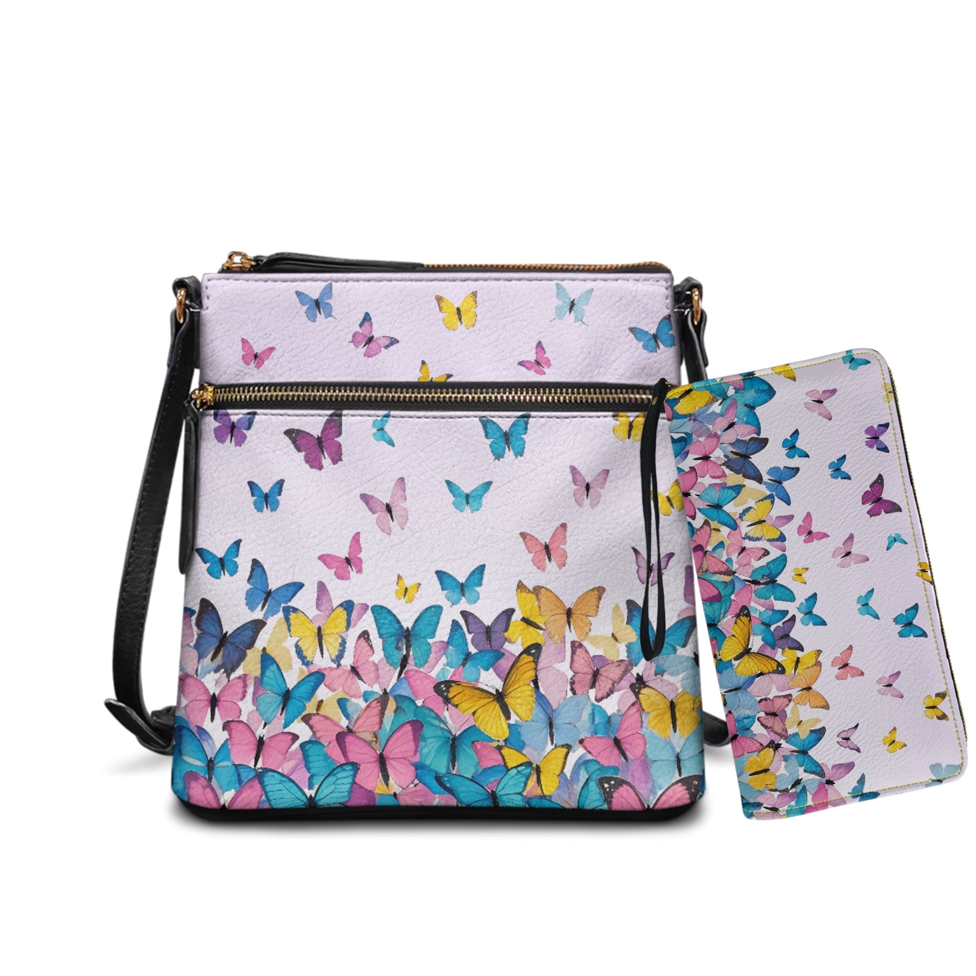 ZUXONGSY Colorful Butterfly Print Crossbody Bags for Women Multi Zipper ...