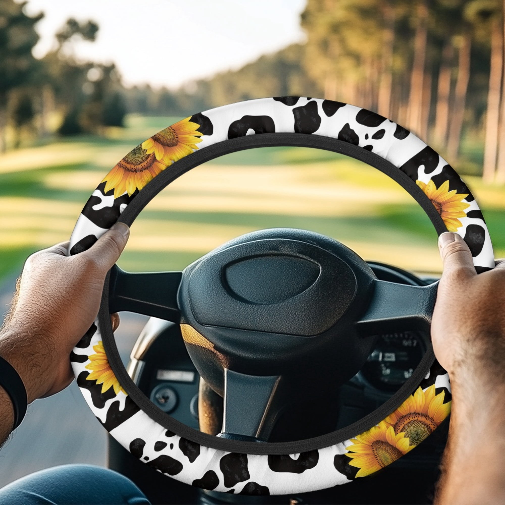 ZUXONGSY Cow Print Golf Cart Steering Wheel Cover Sunflower Auto Wheel ...