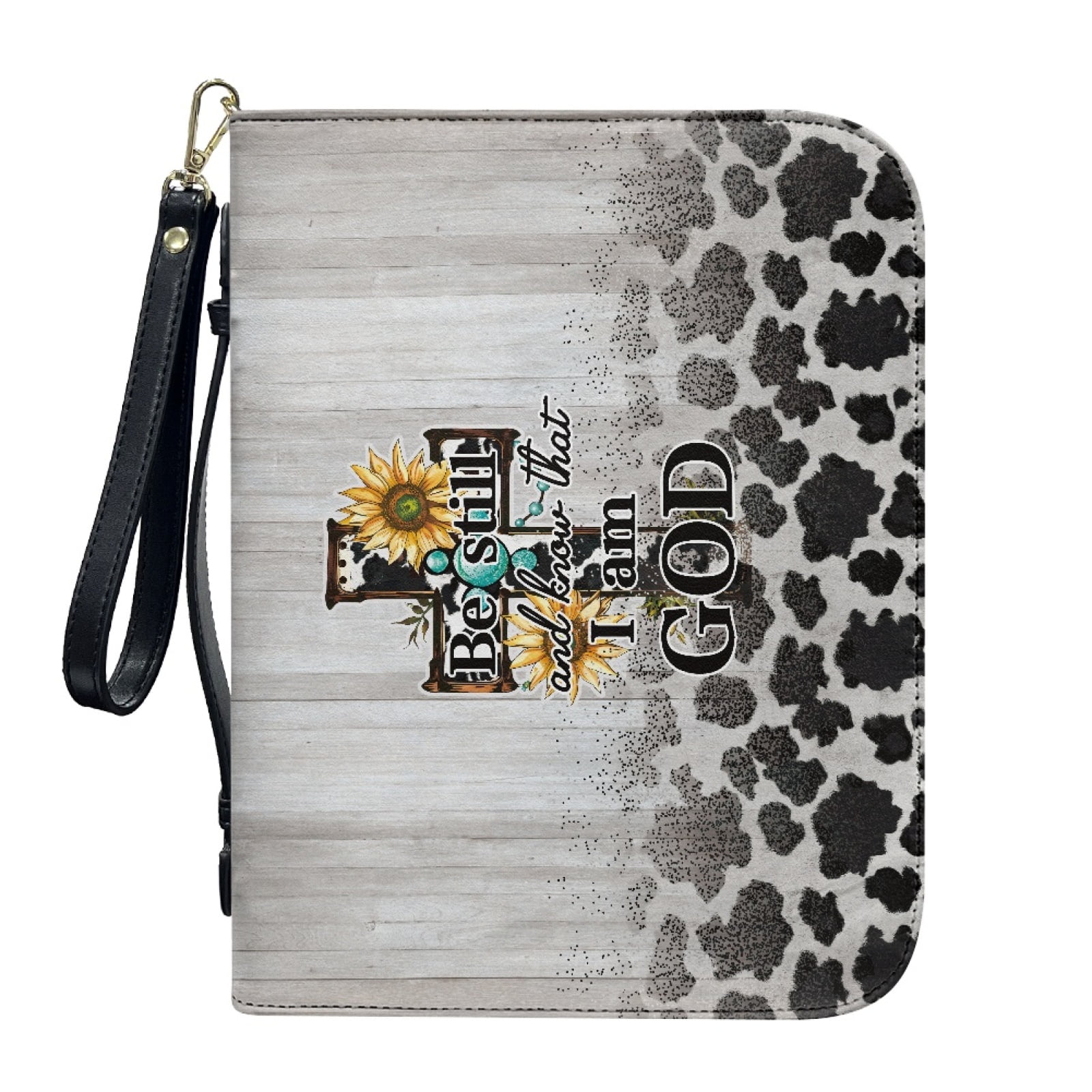 ZUXONGSY Cow Spot Cross Sunflower Print PU Leather Bible Cover for ...