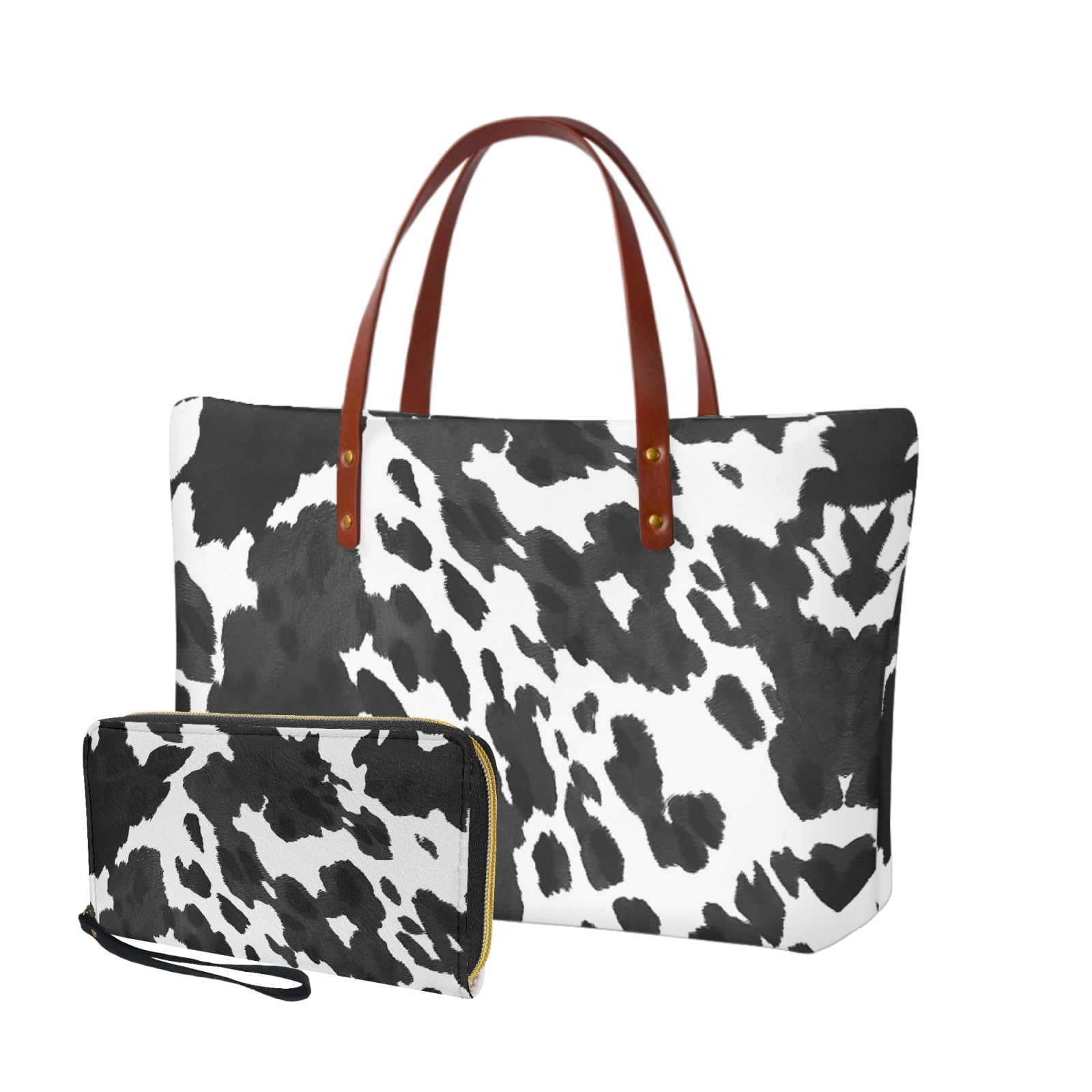 ZUXONGSY Cow Spot Print Handbag with Matching Wallet for Women Large ...