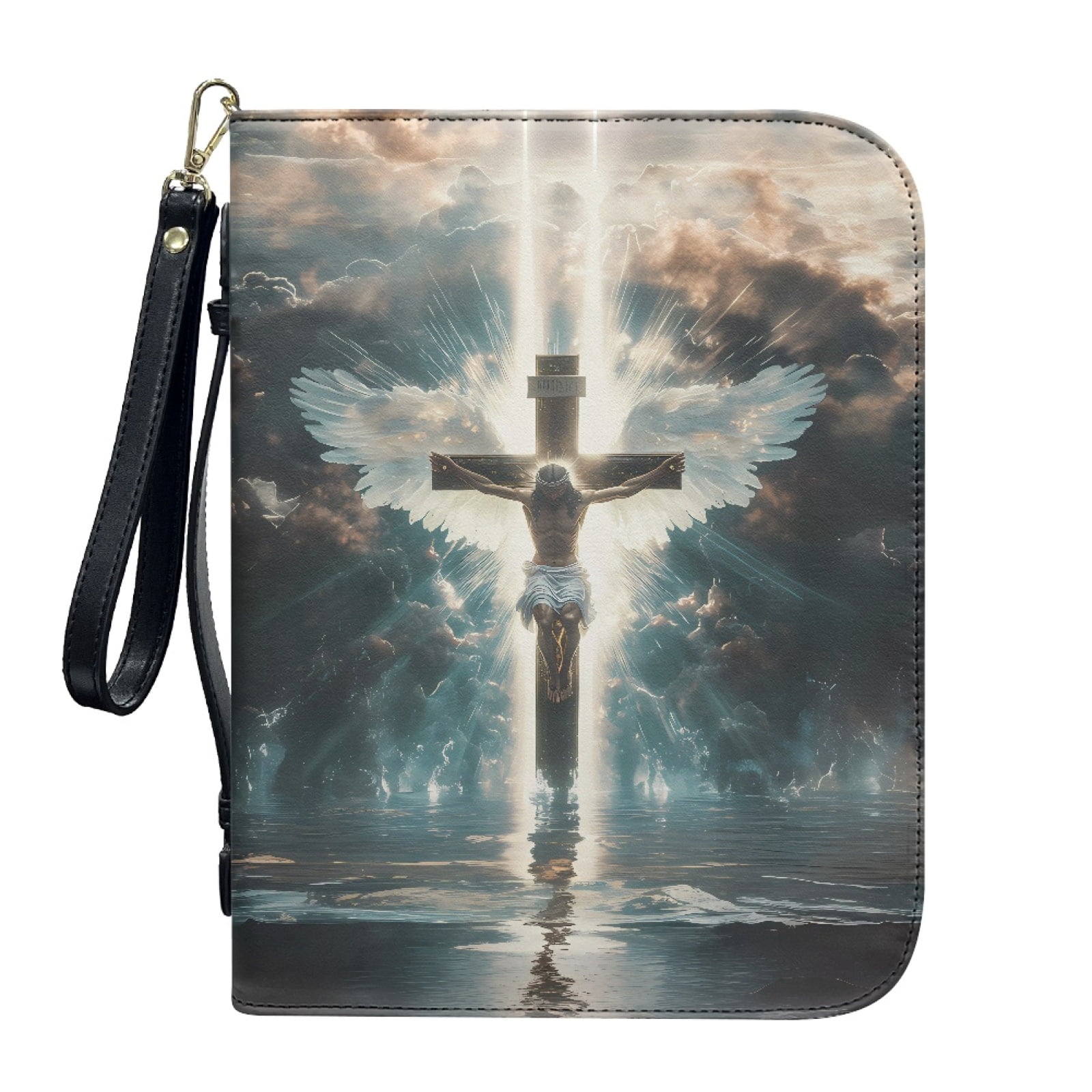 ZUXONGSY Cross Jesus Angel Wings Cloud Print PU Leather Bible Case for ...