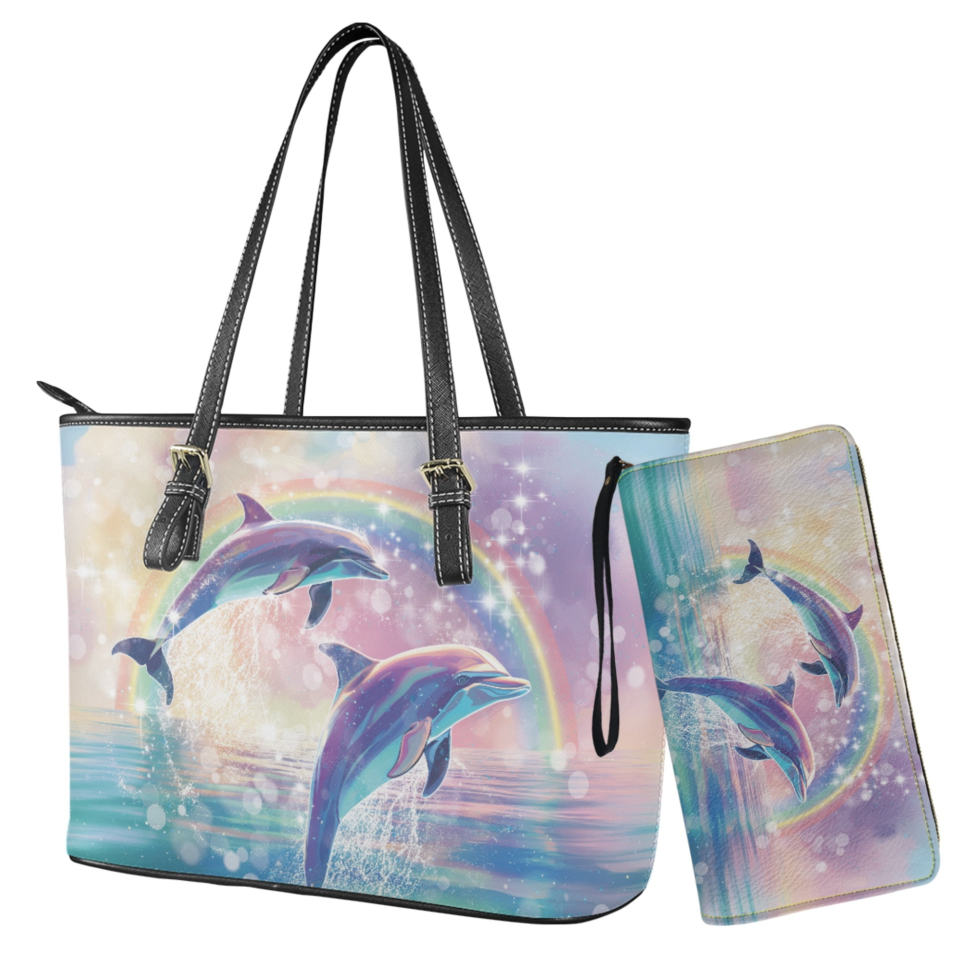 ZUXONGSY Dolphin Rainbow Sea Print Purse and Handbags Set for Women ...