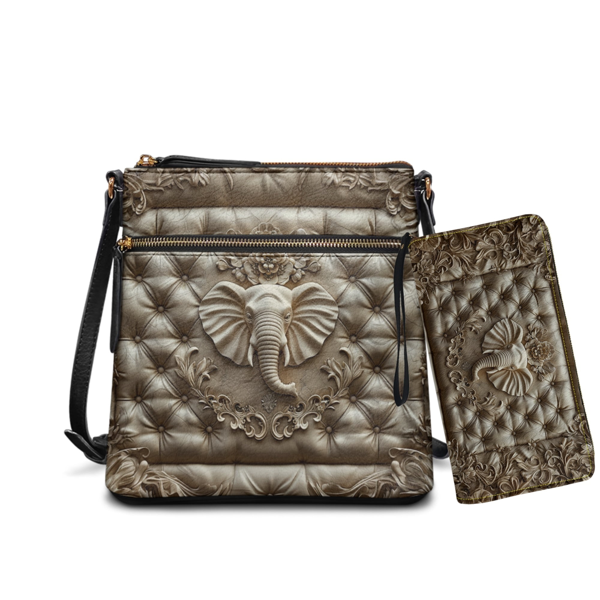 ZUXONGSY Elephant Flower Print Large PU Leather Crossbody Hobo Bag and ...