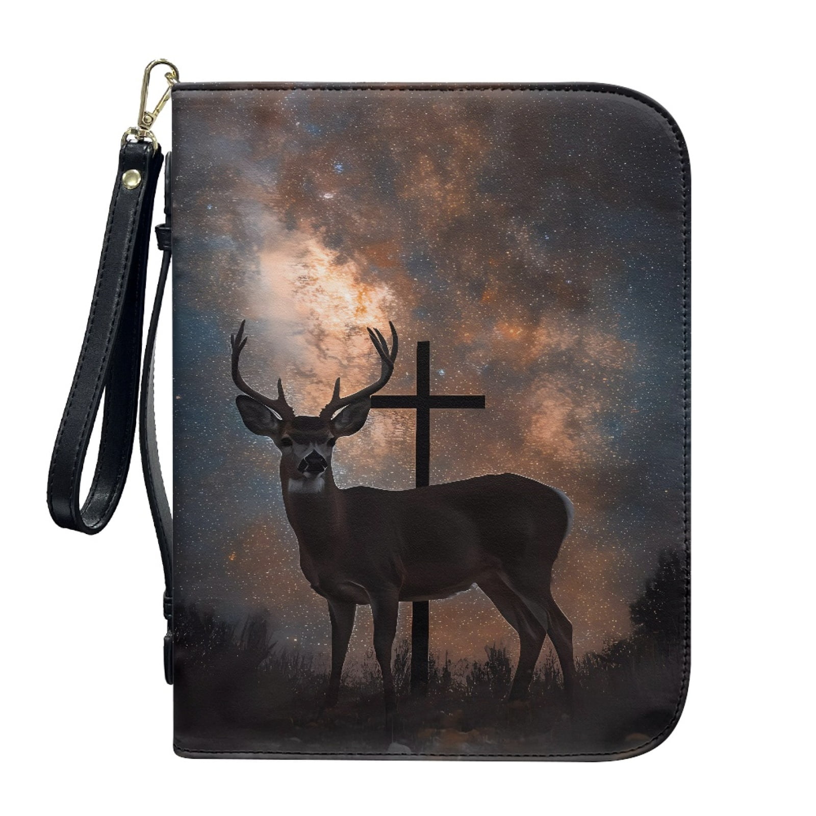 ZUXONGSY Galaxy Elk Cross Print PU Leather Bible Cover Case for Women ...