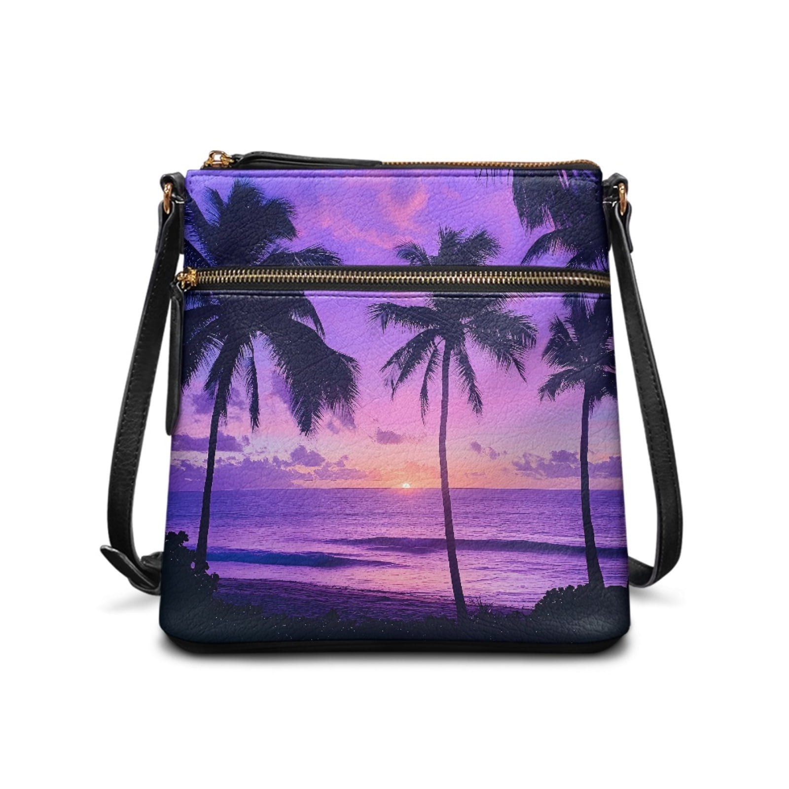 ZUXONGSY Hawaiian Sunset Palm Tree Print Leather Crossbody Handbag for ...