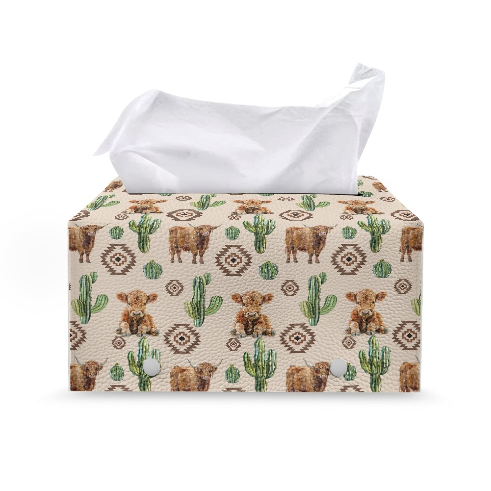 ZUXONGSY Highland Cow Tissue Box Cover Cactus Rectangular PU Long ...