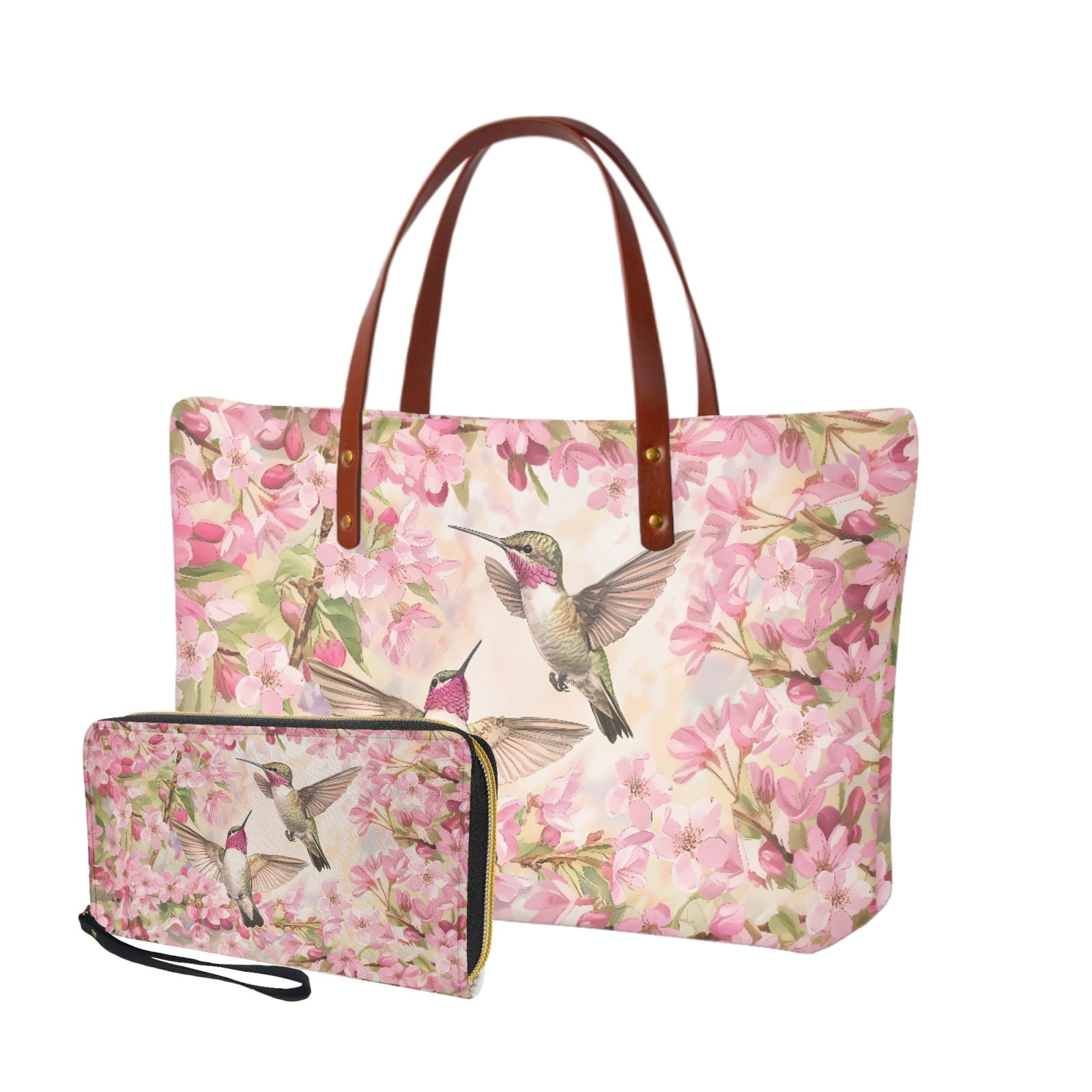 ZUXONGSY Hummingbird Cherry Blossom Print Top Handle Bag Purses Set of ...