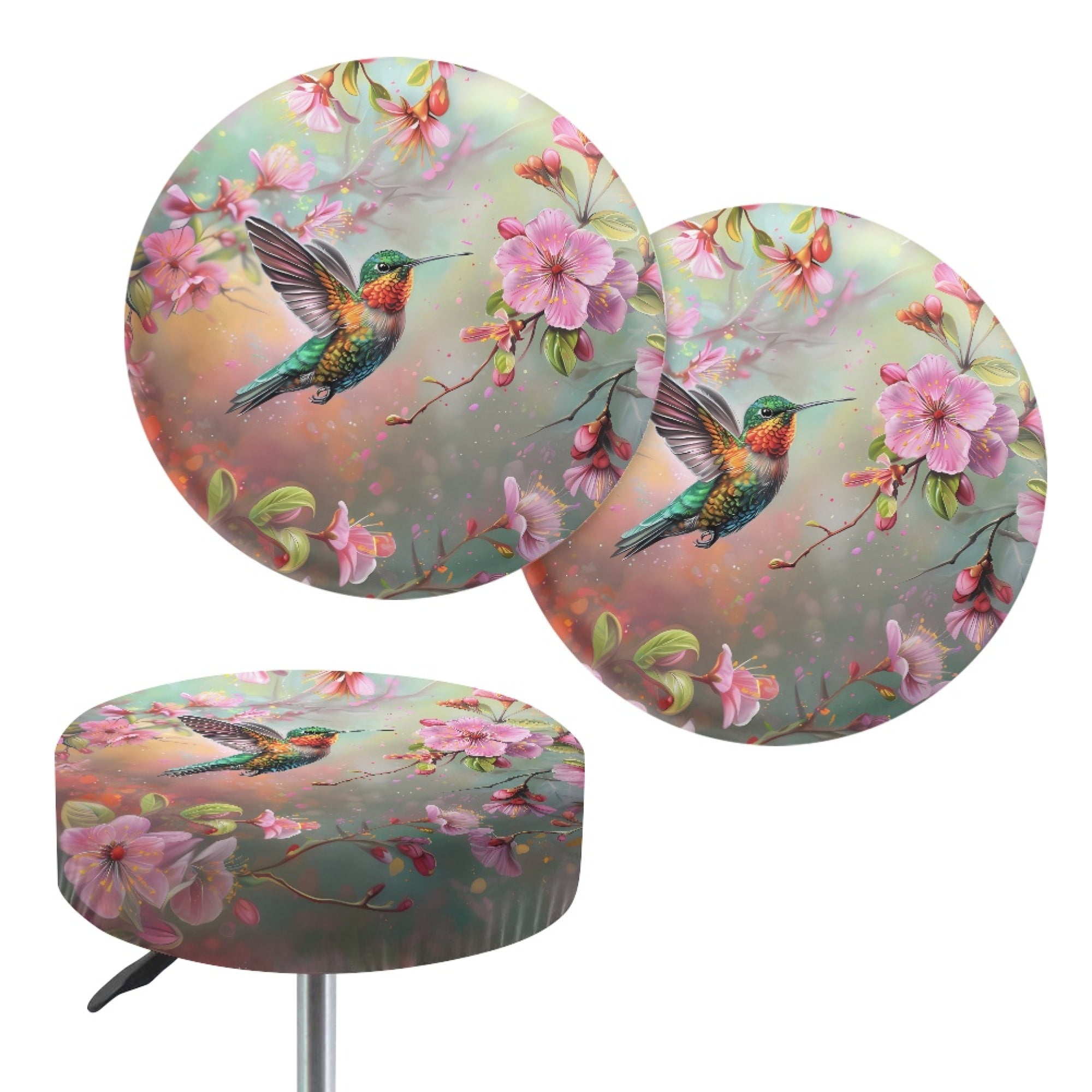 ZUXONGSY Hummingbird Flower Round Stool Covers 2 Piece Stretchy Stool ...