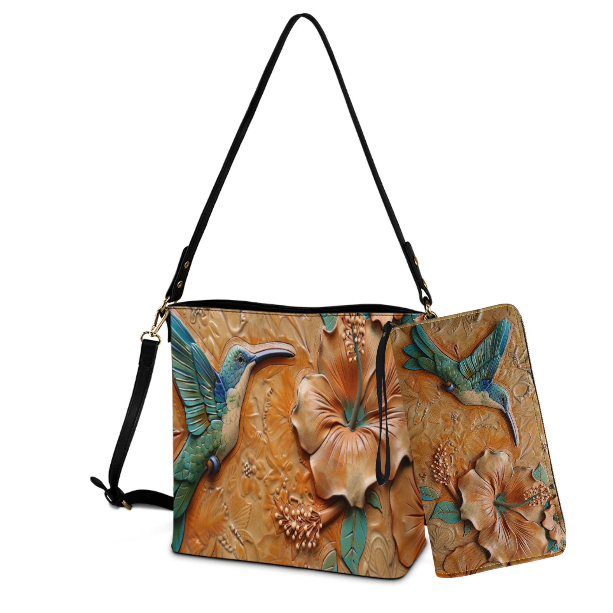 ZUXONGSY Hummingbird Hibiscus Flower Print Leather Crossbody Handbag ...