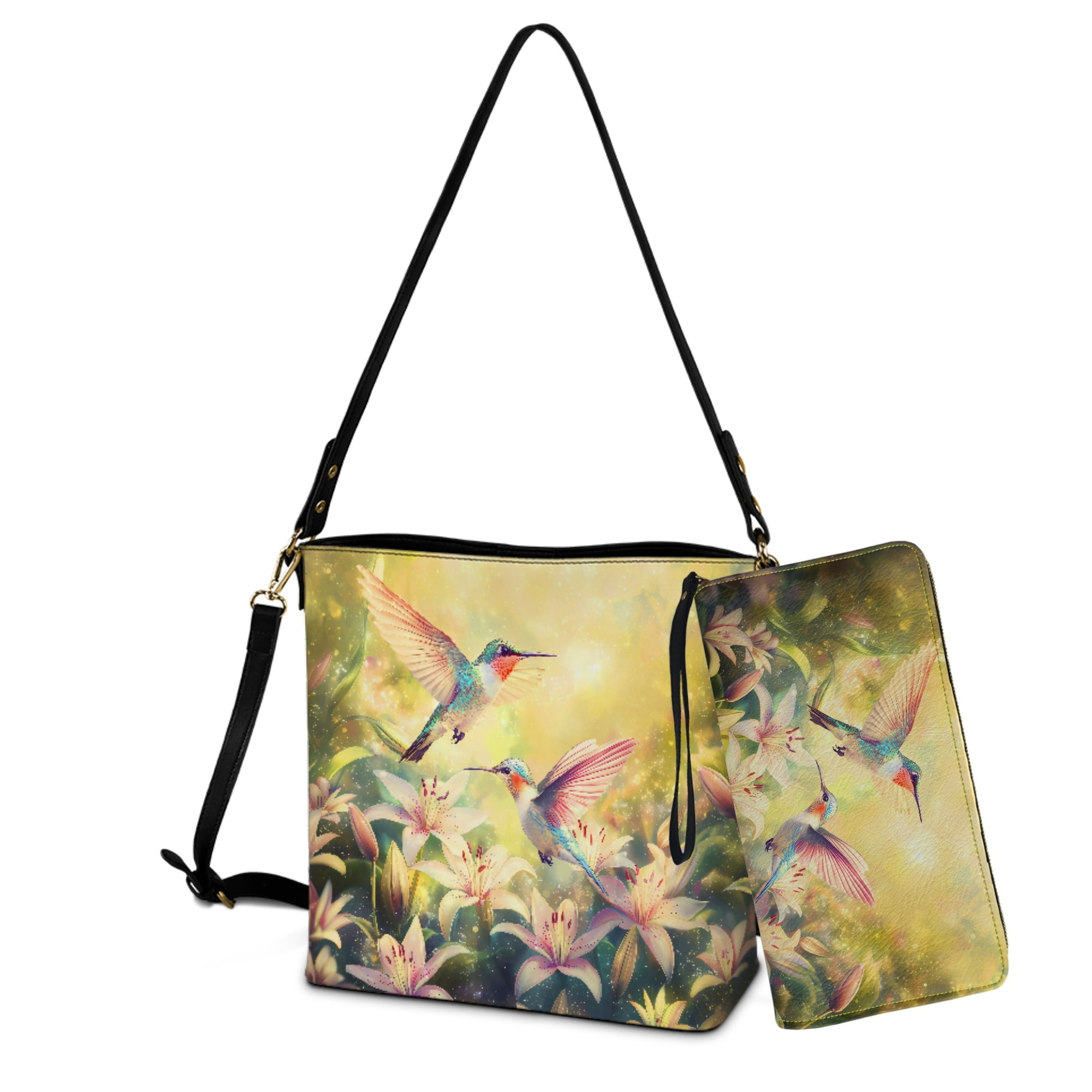 ZUXONGSY Hummingbird Lily Flower Print Multifunctional Bucket Bag Tote ...