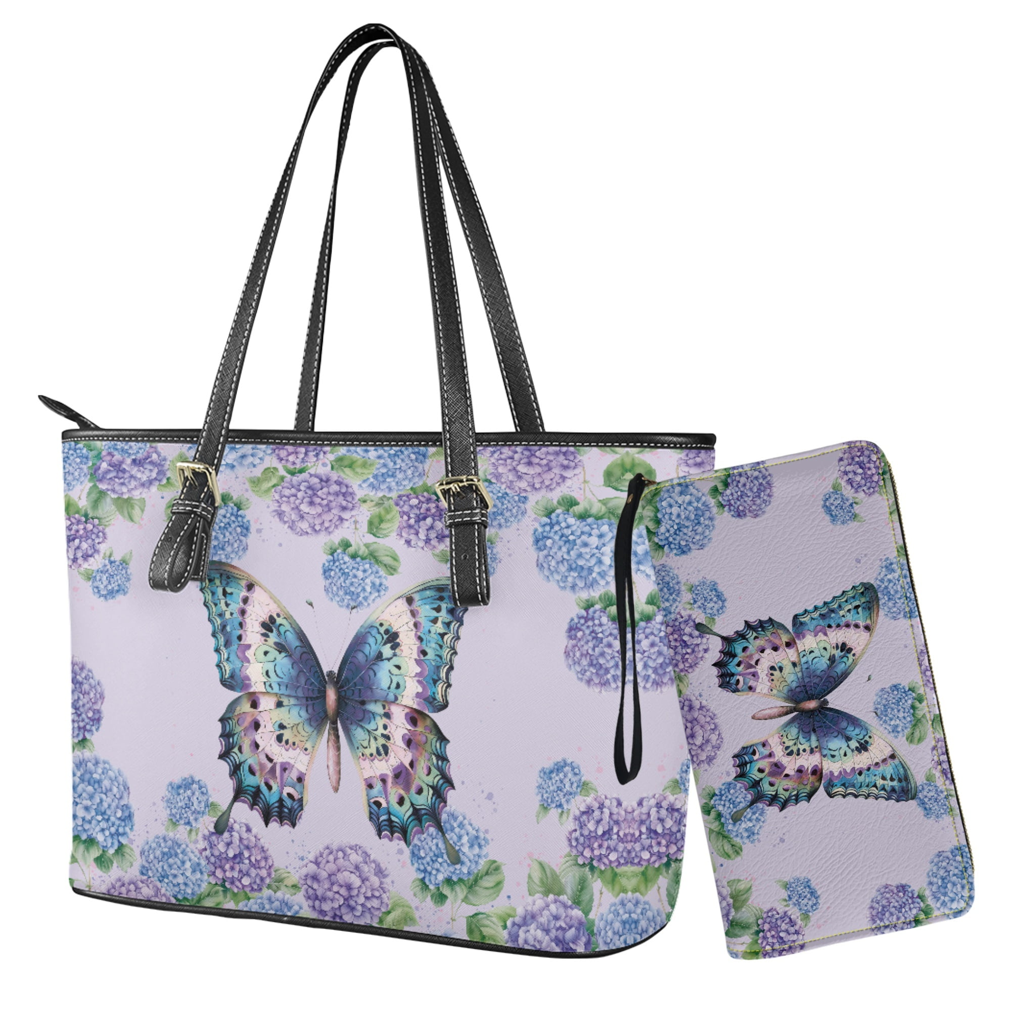 ZUXONGSY Hydrangea Butterfly Print Purse and Handbags Set for Women ...