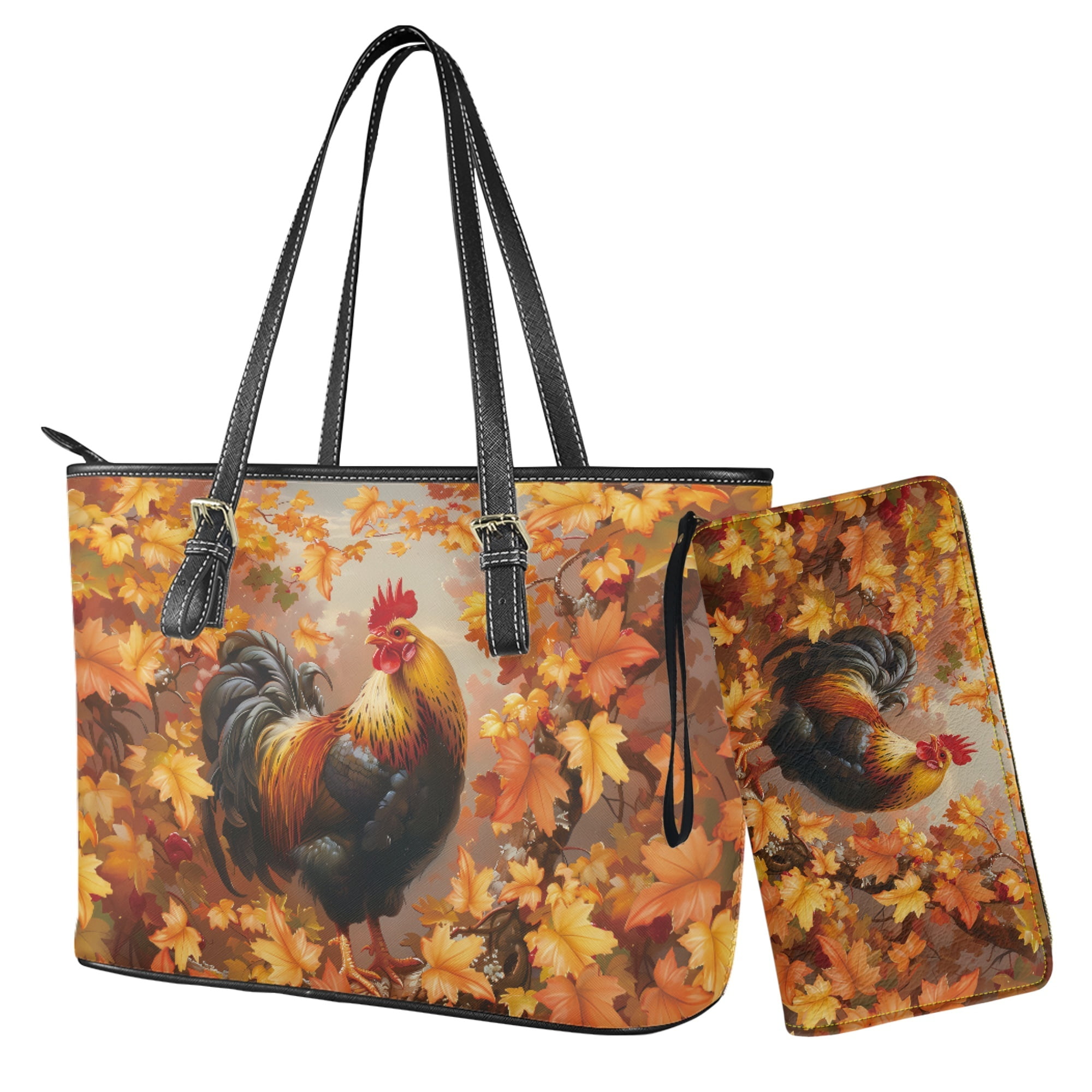 ZUXONGSY Rooster Maple Leaf Print Leather Satchel Bag for Women with ...