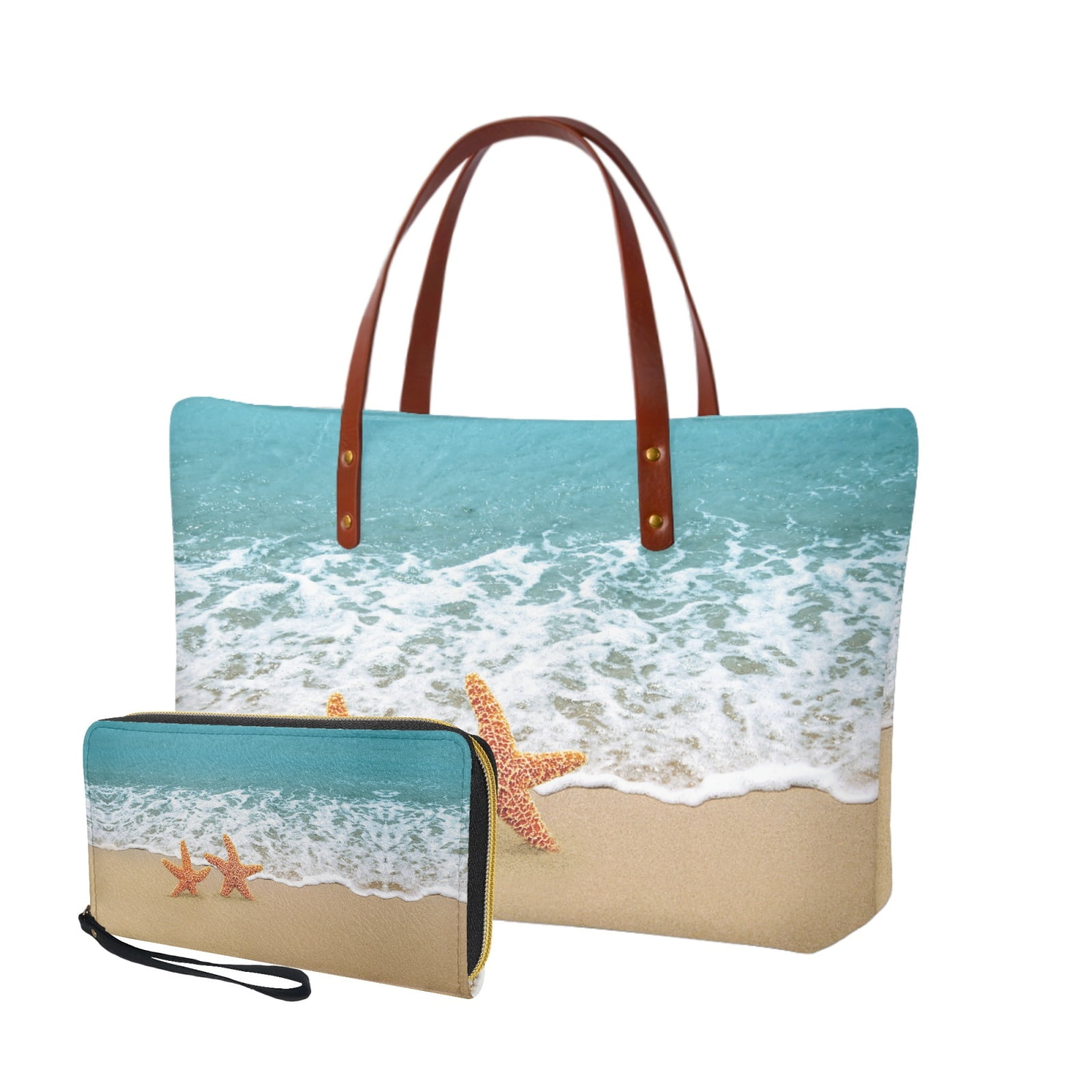 ZUXONGSY Starfish Beach Waves Print Wallet and Shoulder Bag 2 PCS for ...