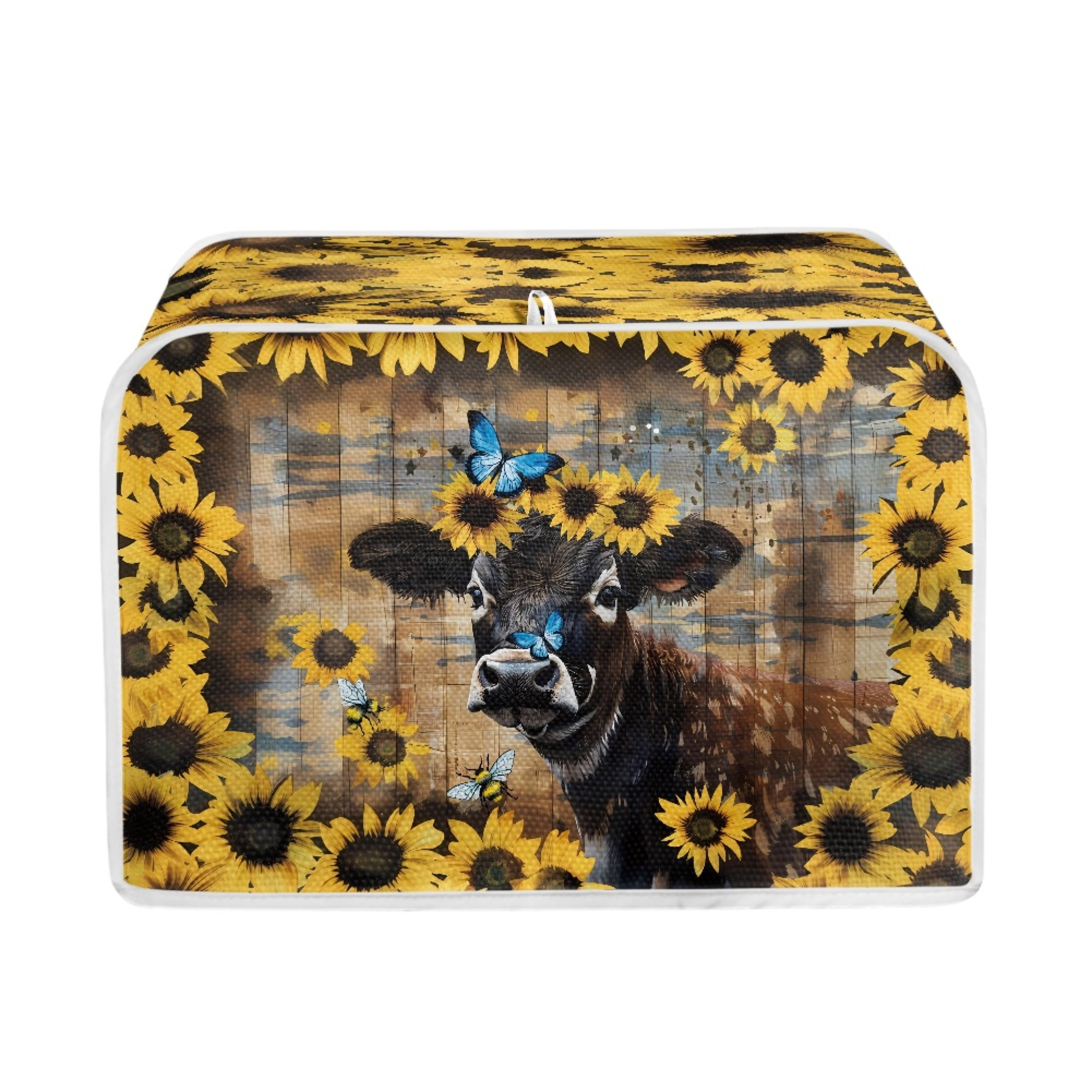 ZUXONGSY Sunflower Cow Wooden Toster Cover 4 Slice Small Appliance ...