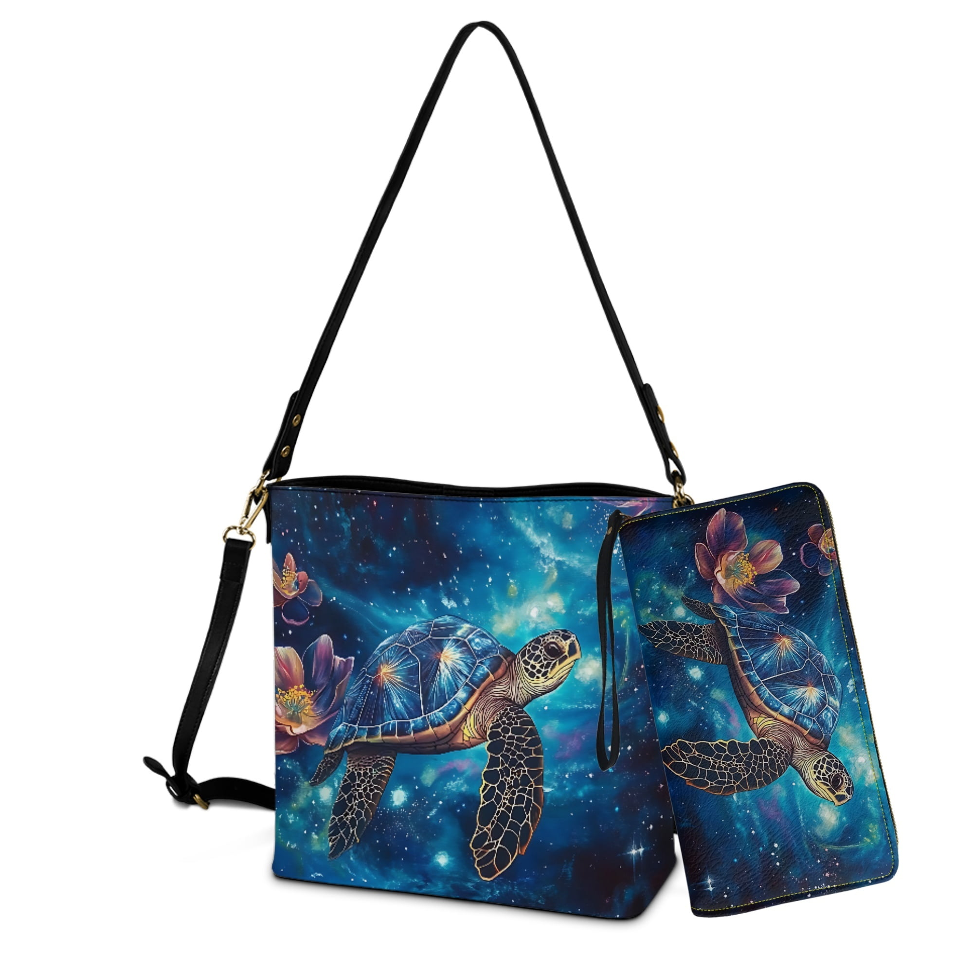 ZUXONGSY Turtle Flower Galaxy Print Leather Bucket Bags for Women 2 Pcs ...