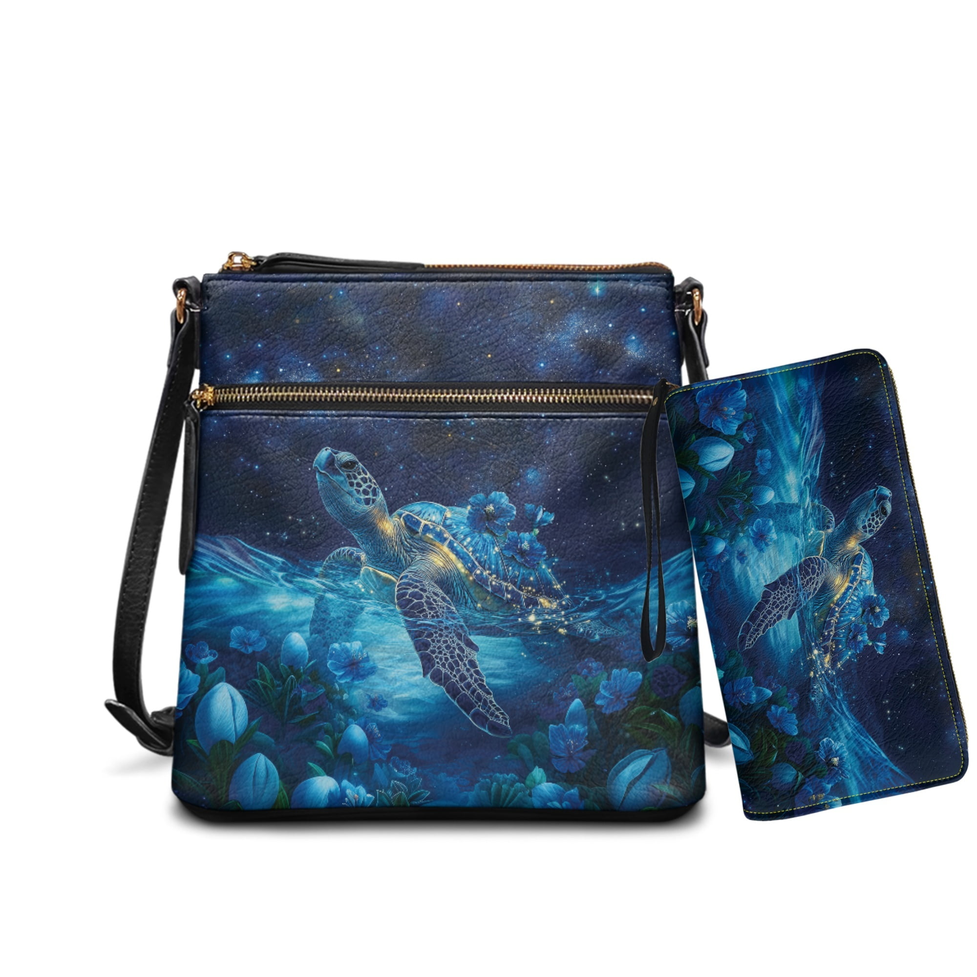 ZUXONGSY Turtle Hibiscus Galaxy Print Leather Crossbody Purse & Wallet ...