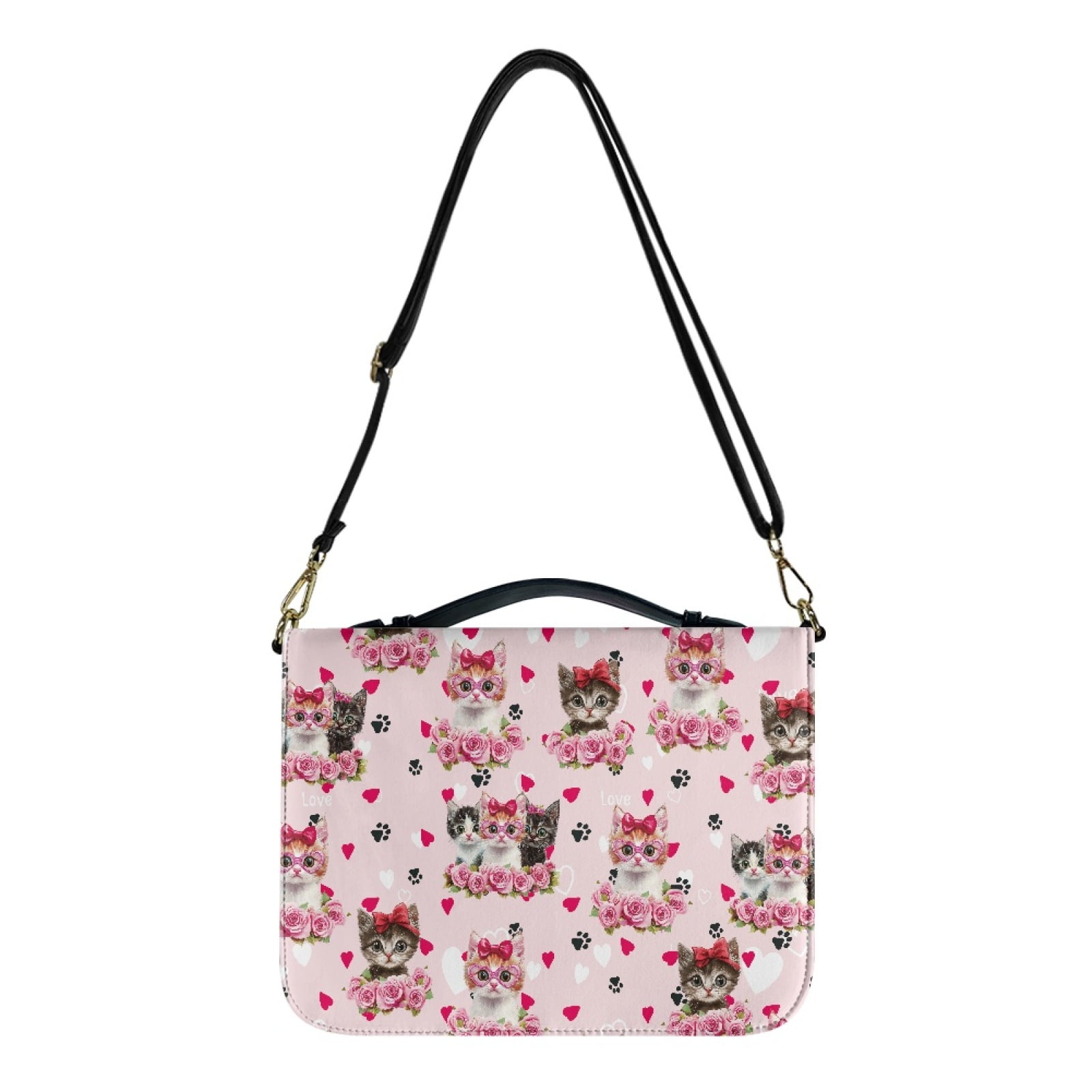 ZUXONGSY Valentine's Day Cat Rose Heart Print Pu Leather Bible Case ...