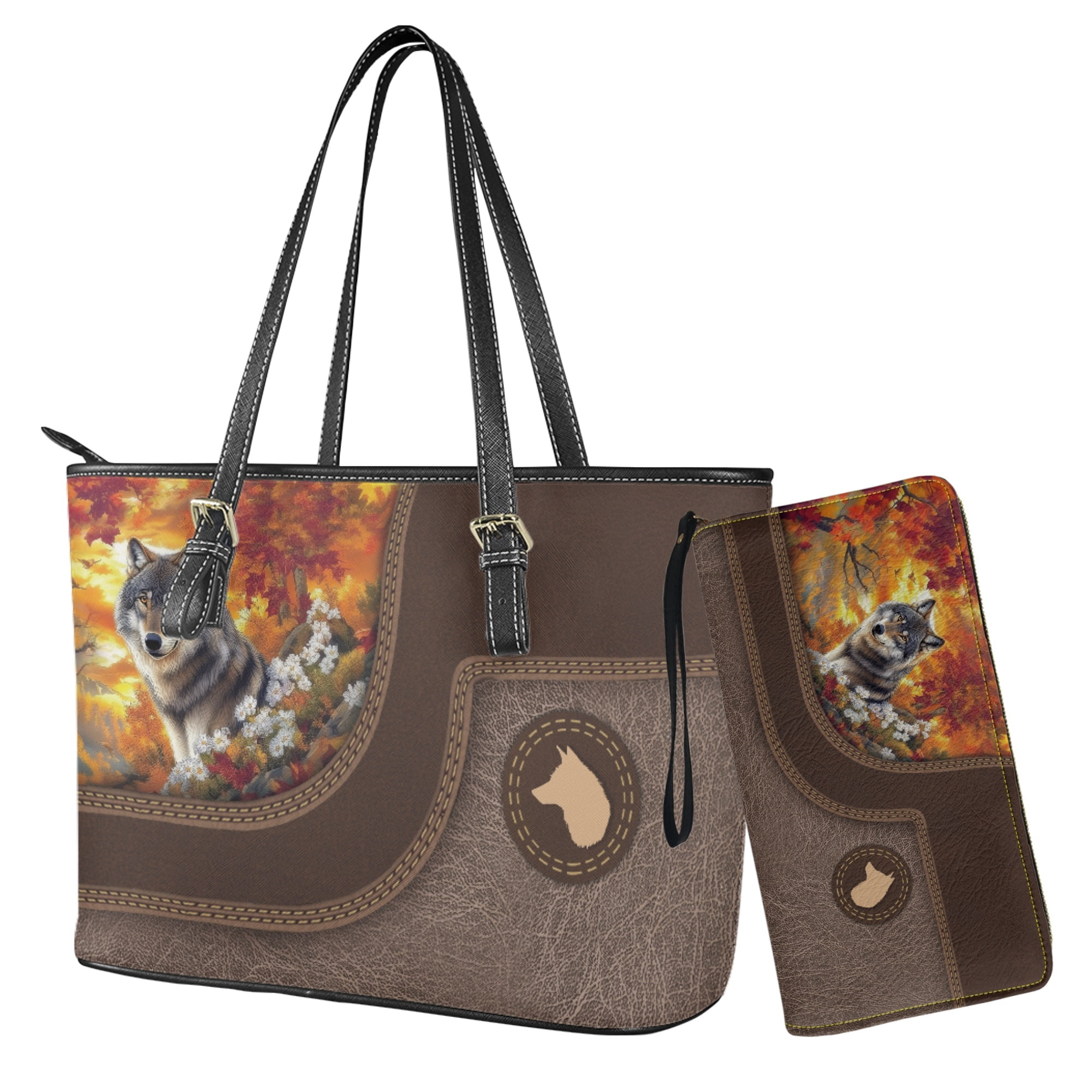 ZUXONGSY Wolf Forest Daisy Flower Print Purse and Handbags Set for ...
