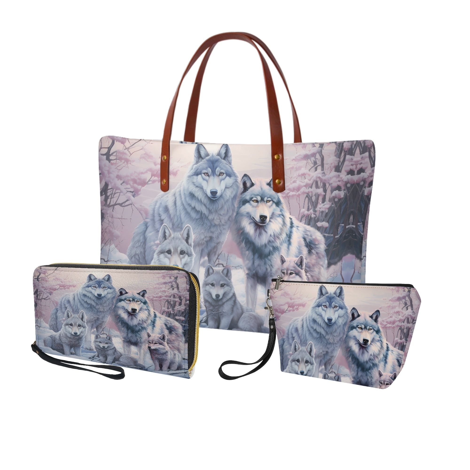 ZUXONGSY Wolf Snow Mountain Print Handbag with Casual Cosmetic Bags ...