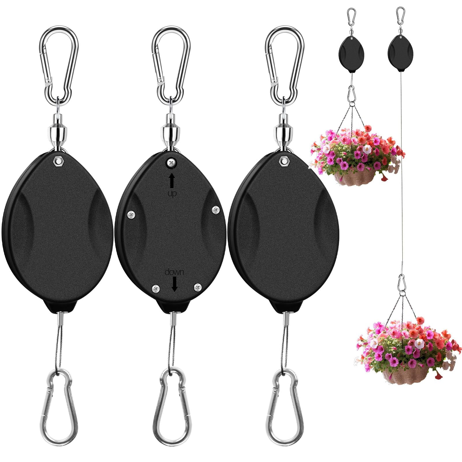 ZUZUAN 3 Pcs Upgraded Heavy Duty Retractable Plant Hanger,Plant Pulleys ...