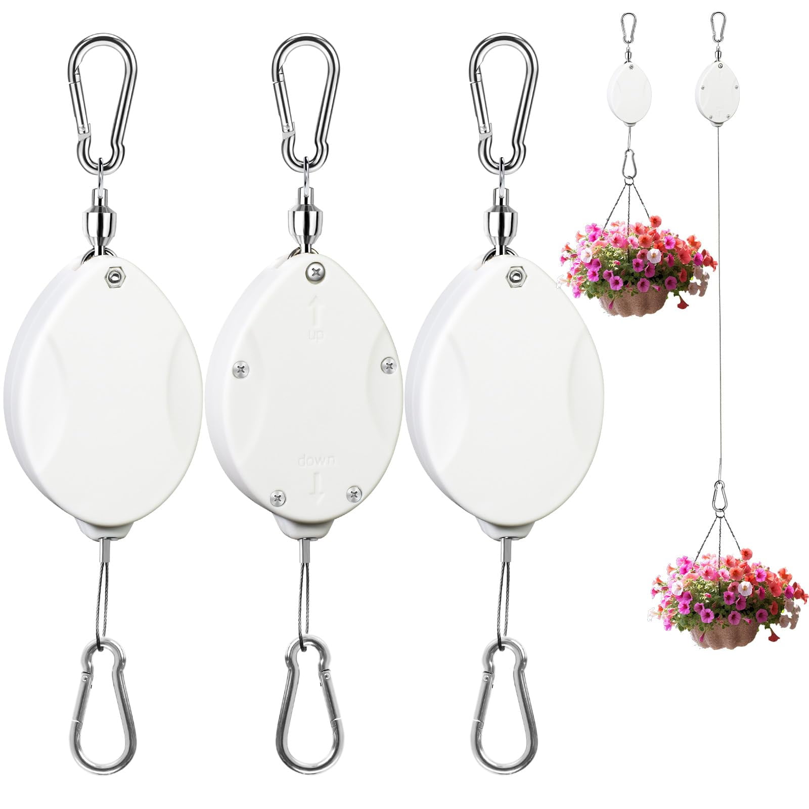 ZUZUAN 3 Pcs Upgraded Heavy Duty Retractable Plant Hanger,Plant Pulleys ...