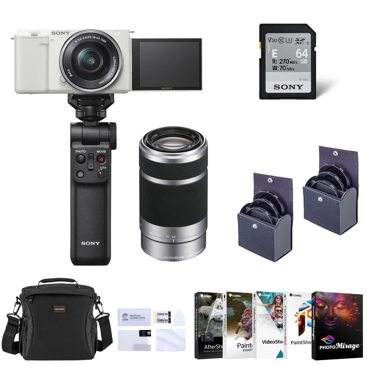 ZV-E10 Mirrorless Camera White with 16-50mm & 55-210mm Lens, Silver ...