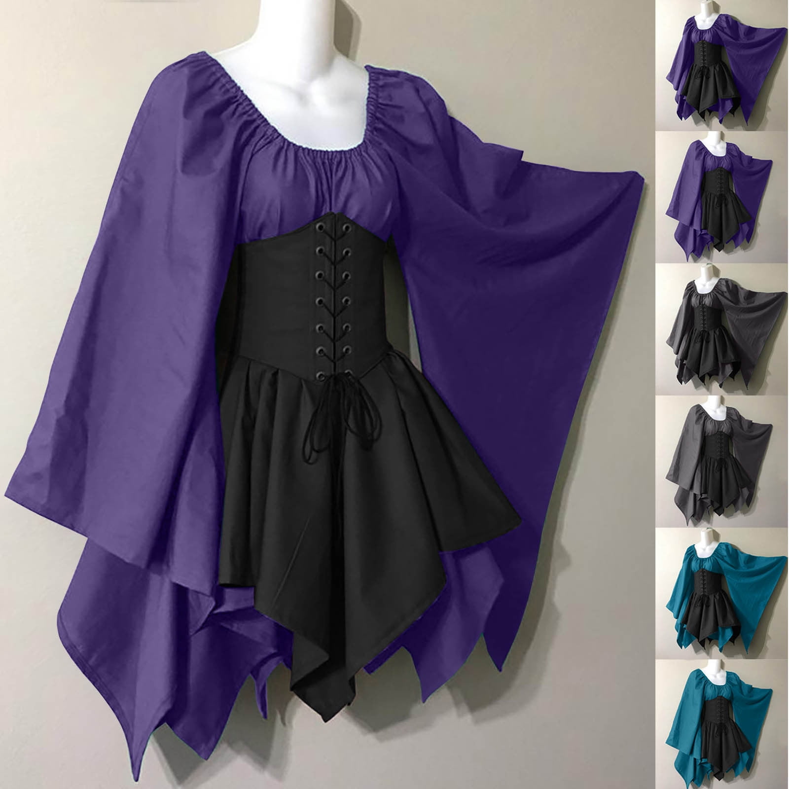 ZVAVZ Corset Dress for Women Fairy Elf Irish Victorian Gothic Dresswith ...
