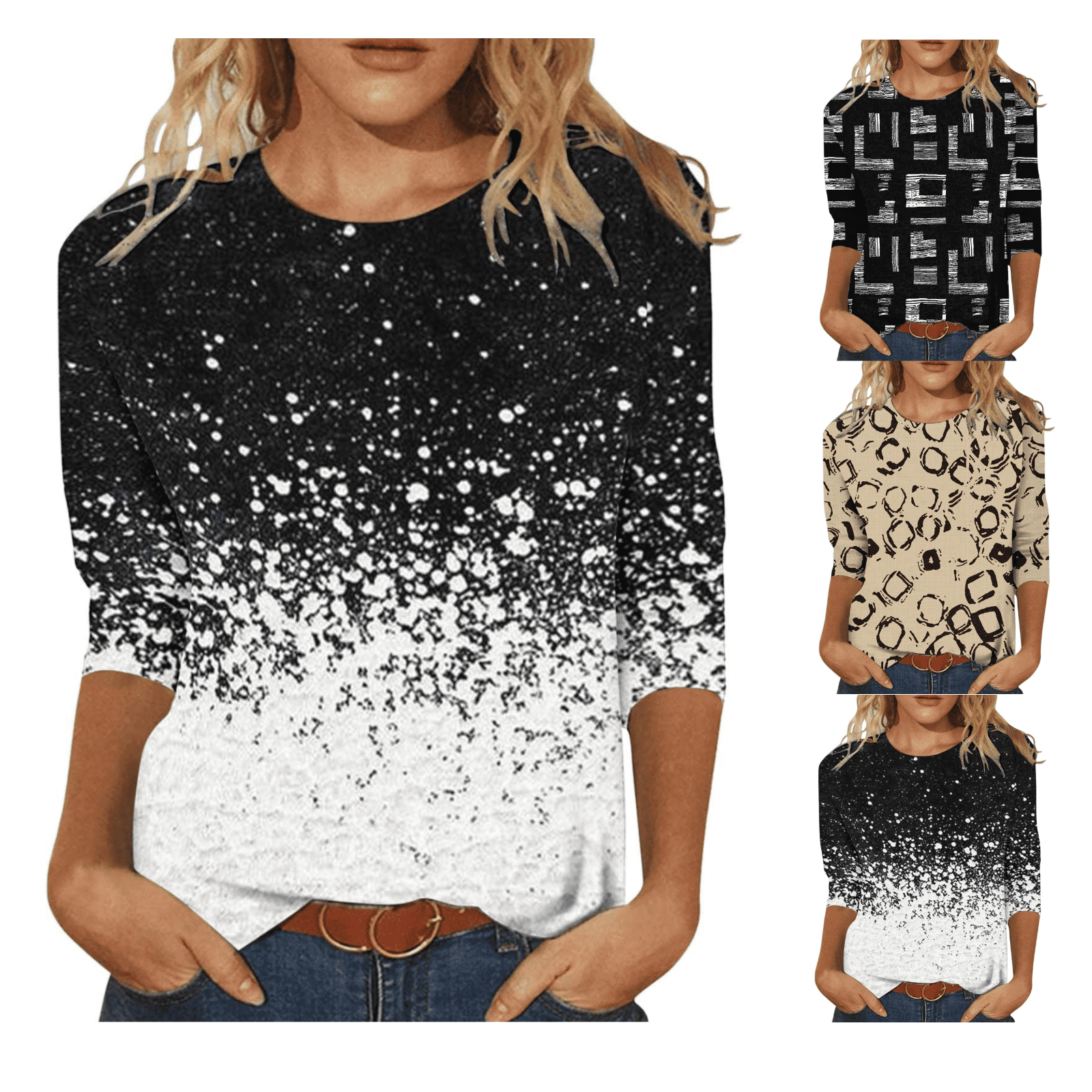 ZVAVZ Ladies Blouses and Tops Dressy 3/4 Length Sleeve Fashion Summer ...