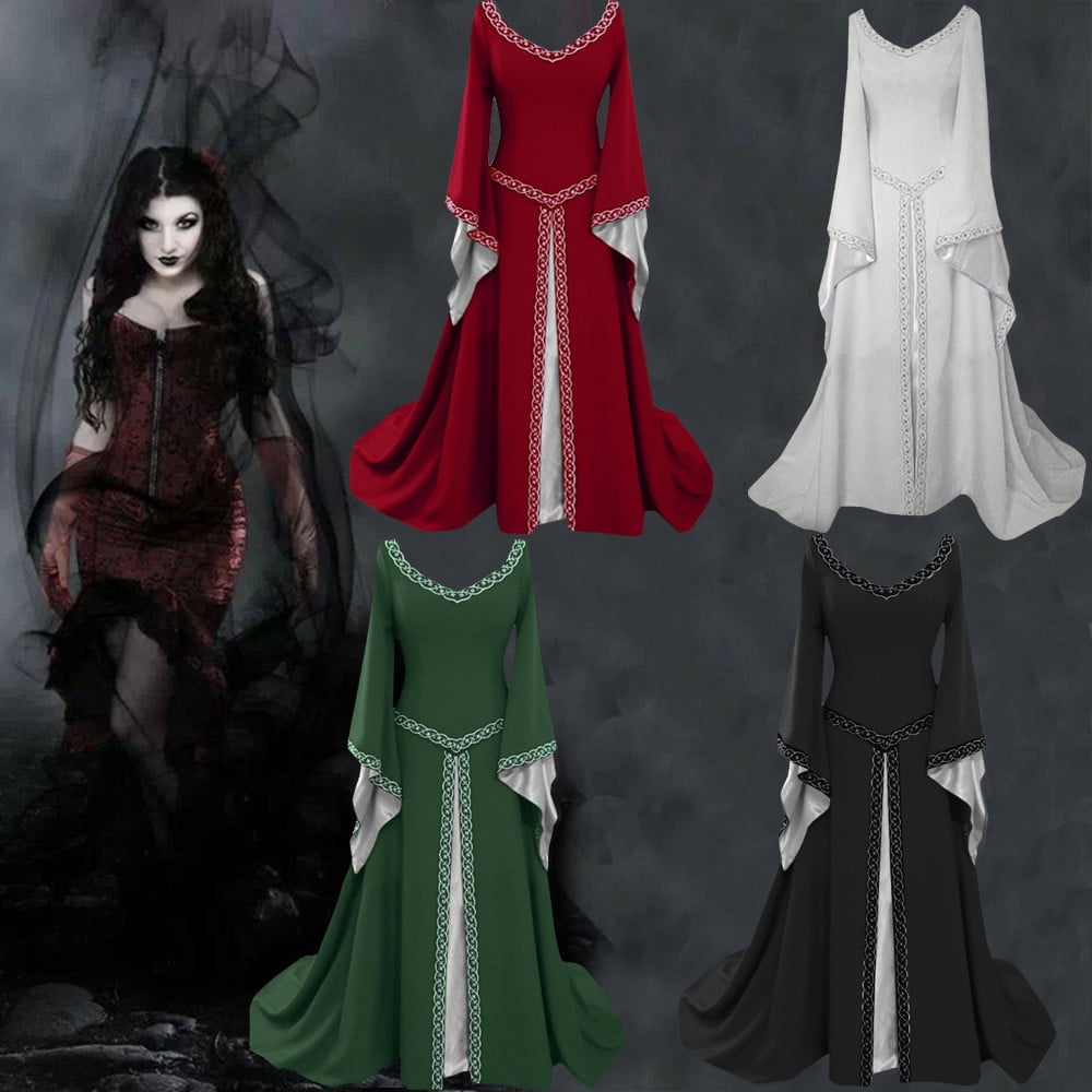 ZVAVZ Medieval Dress Plus Size for Women Trumpet Sleeve Renaissance ...