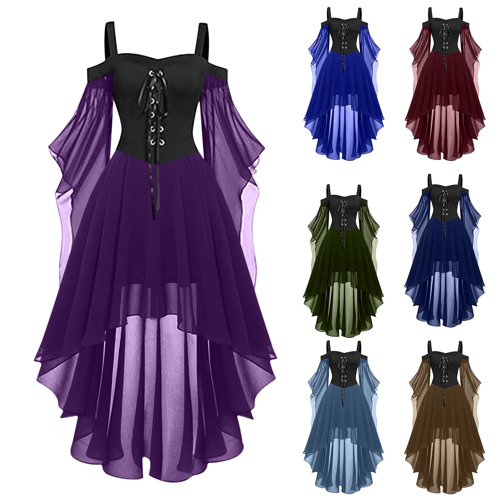 ZVAVZ Plus Size Medieval Dresses for Women Butterfly Sleeve Off ...