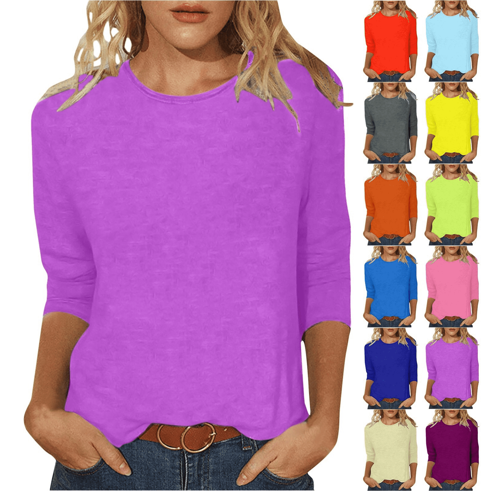ZVAVZ Plus Size Tops for Women 3/4 Sleeve T-Shirts Casual Loose Fit ...