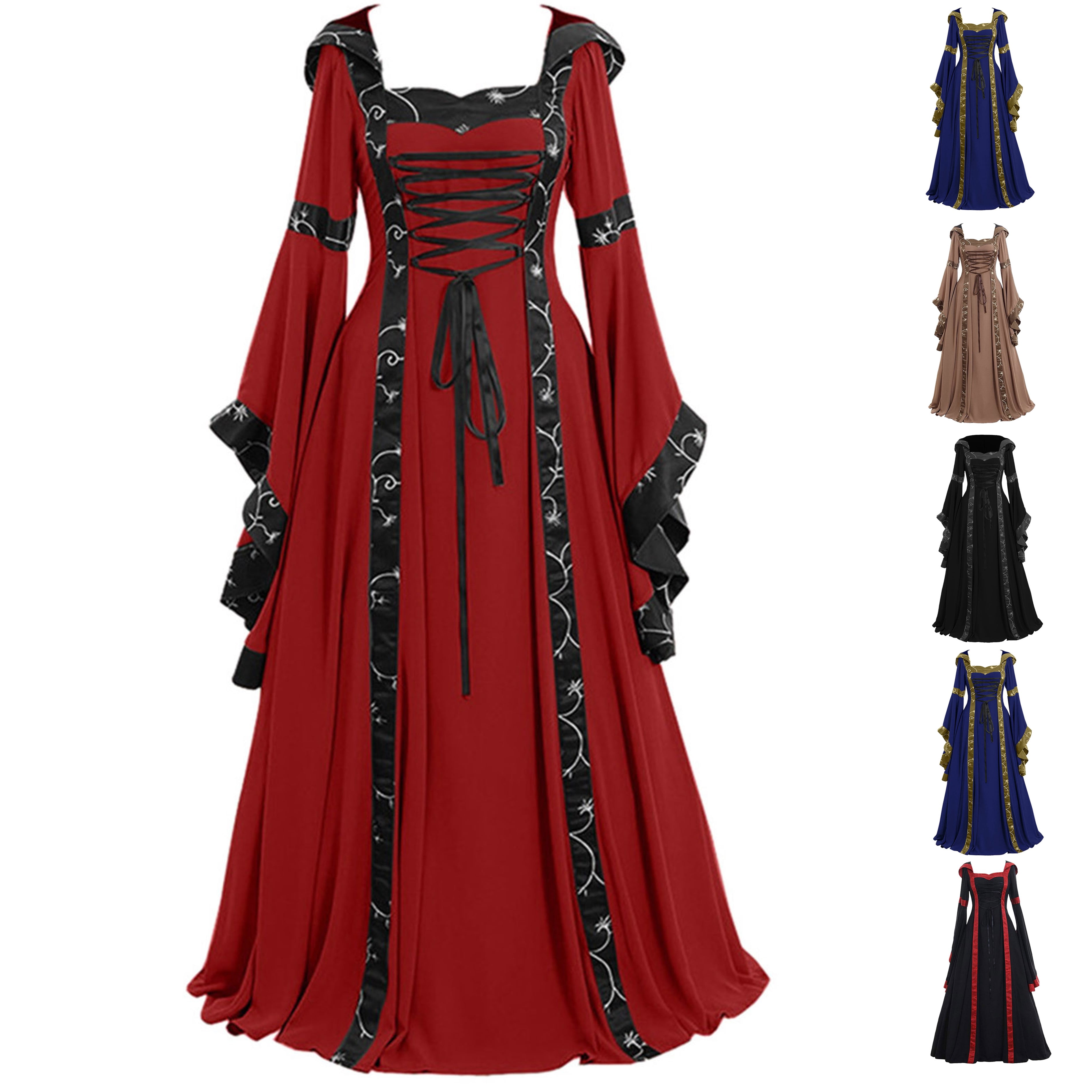 ZVAVZ Regency Era Dress for Women Trumpet Sleeves Vintage Renaissance ...