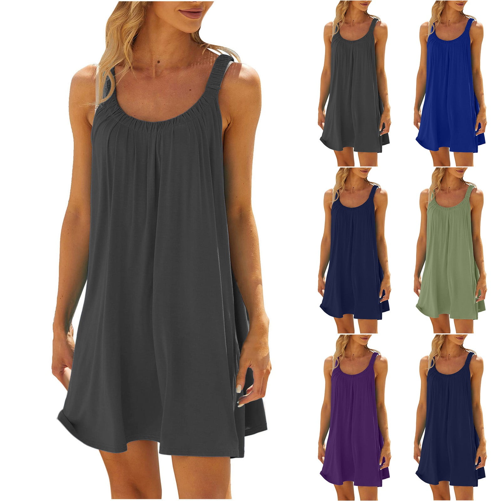 ZVAVZ Summer Beach Dress for Women Sleeveless Ruched Cover Ups Dresses ...