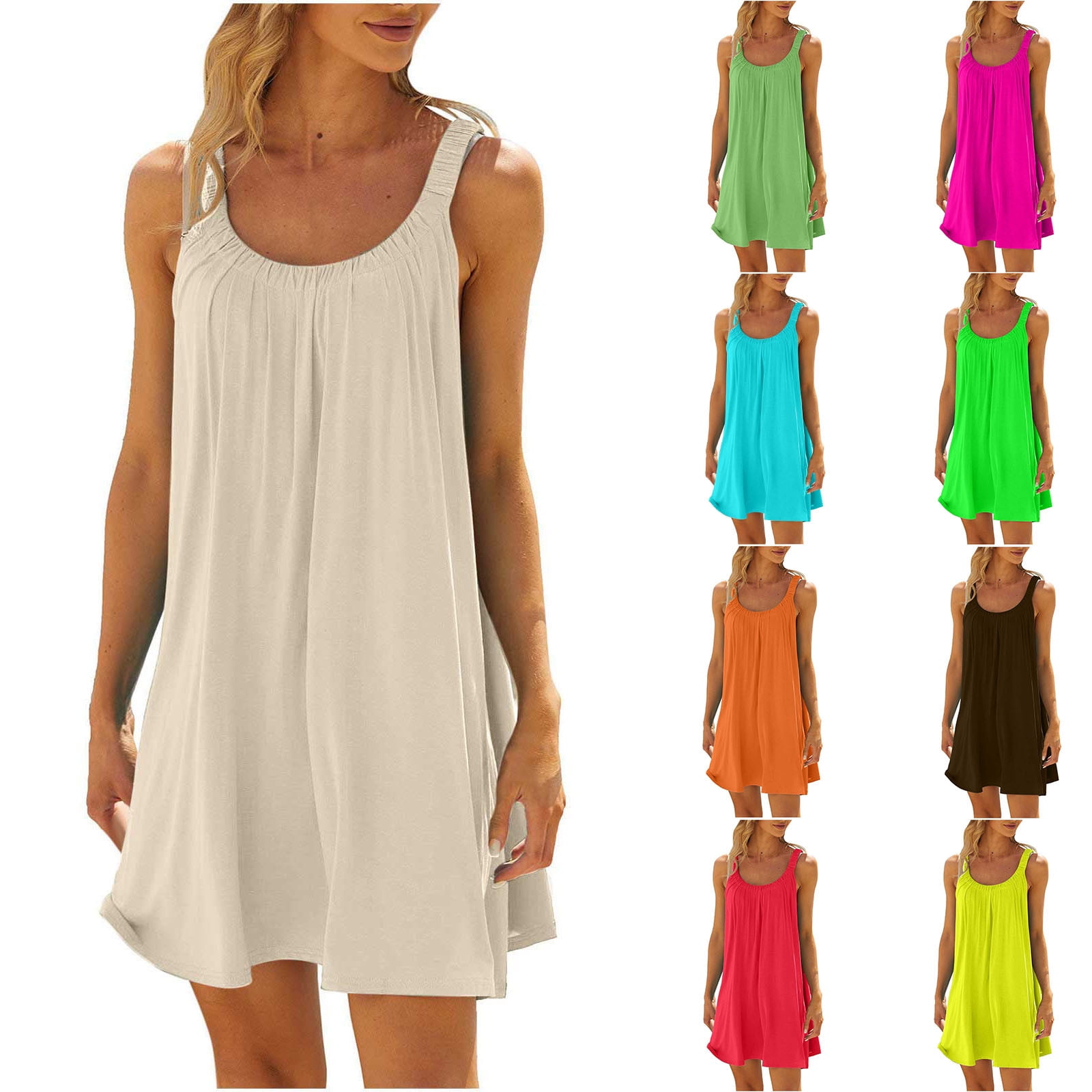 ZVAVZ Summer Beach Dress for Women Sleeveless Ruched Cover Ups Dresses ...