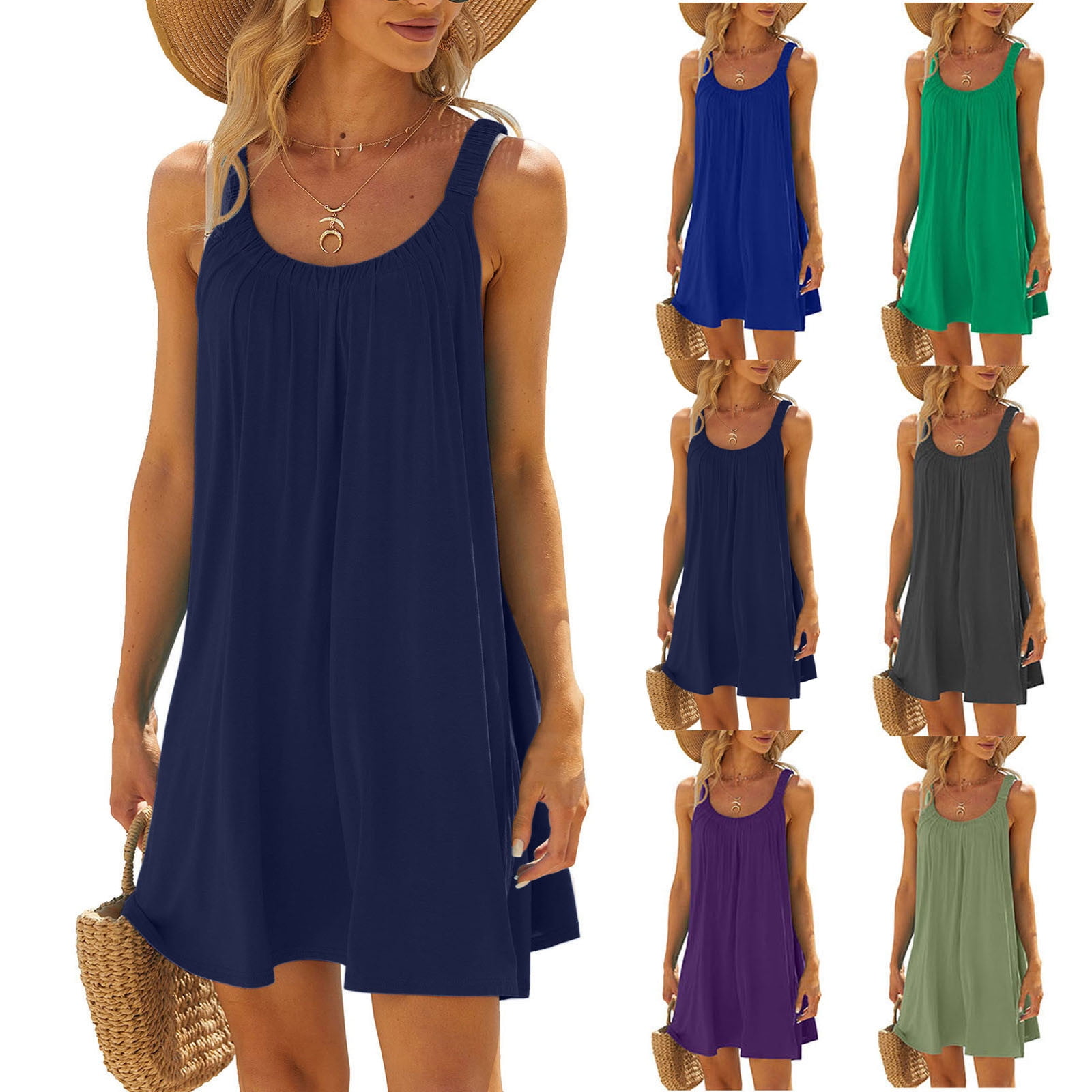 ZVAVZ Womens Summer Dresses Solid Color Loose T-Shirt Dress Sleeveless ...