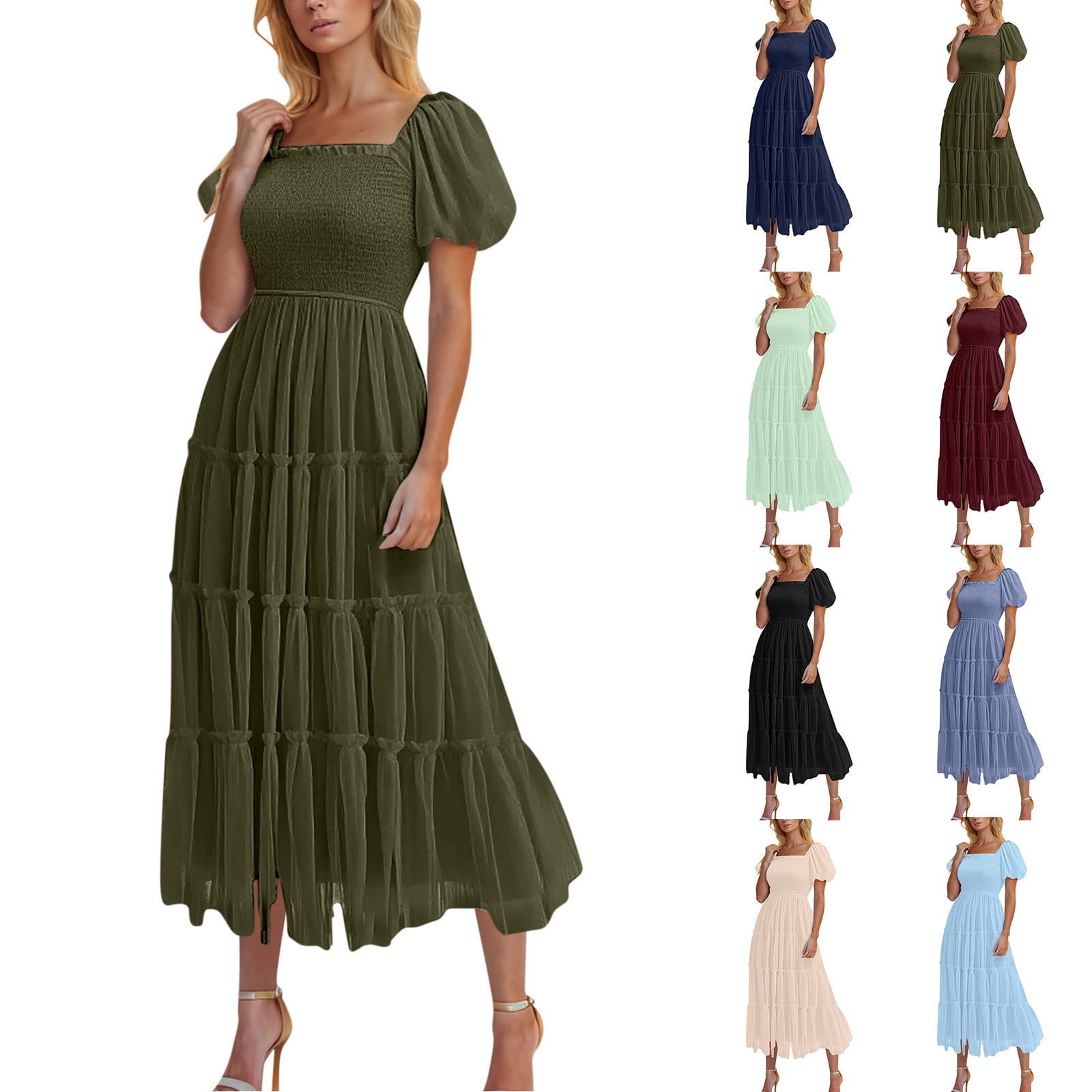 ZVAVZ Sun Dresses for Women 2025 Vacation Smocked Midi Tulle Dresses ...