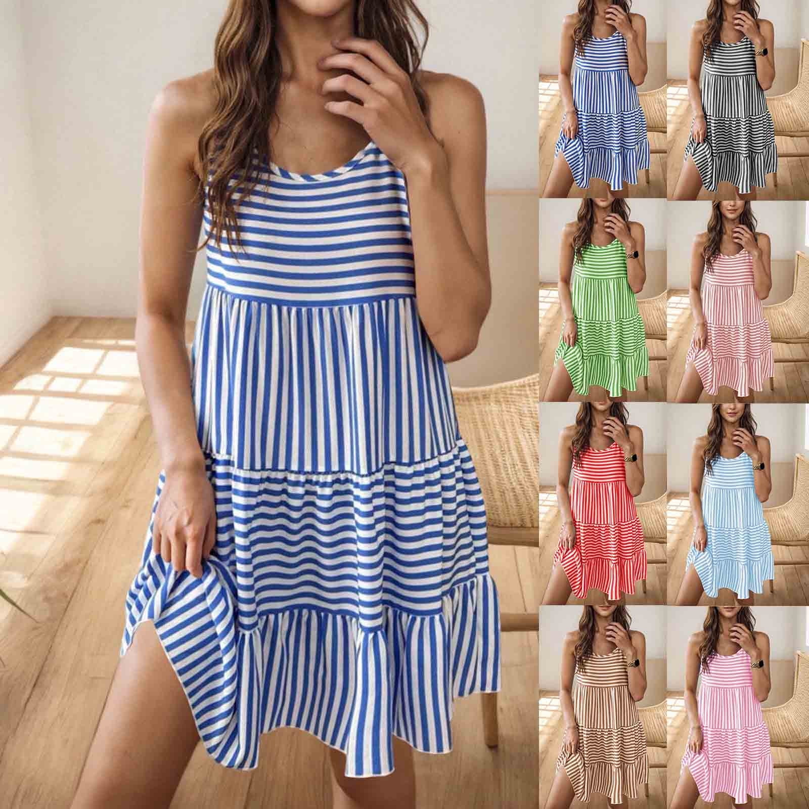 ZVAVZ Sun Dresses for Women 2025 Vacation,Women's Cute Striped Split ...