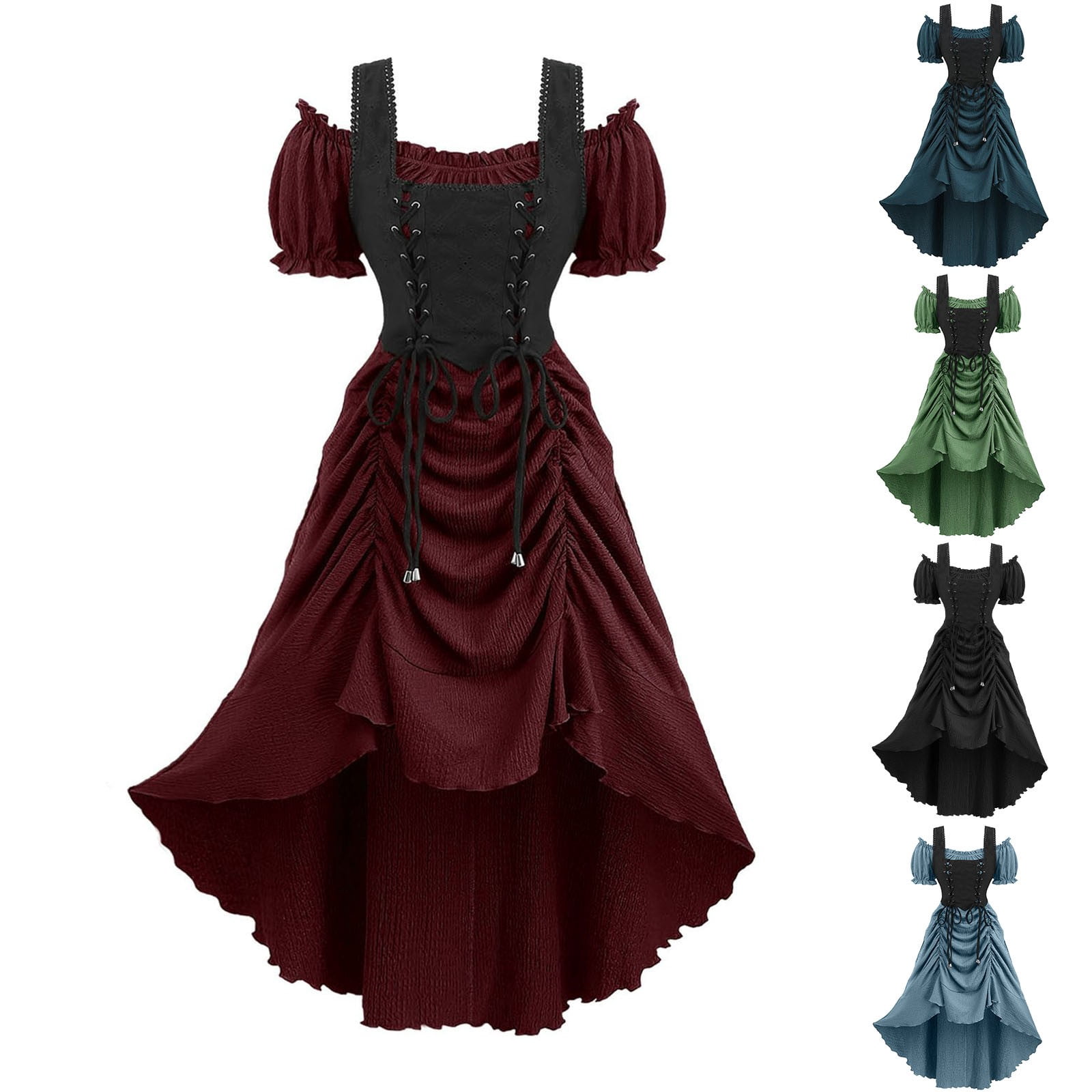 ZVAVZ Women Plus Size Steampunk Costume Dress Cold Shoulder Victorian ...