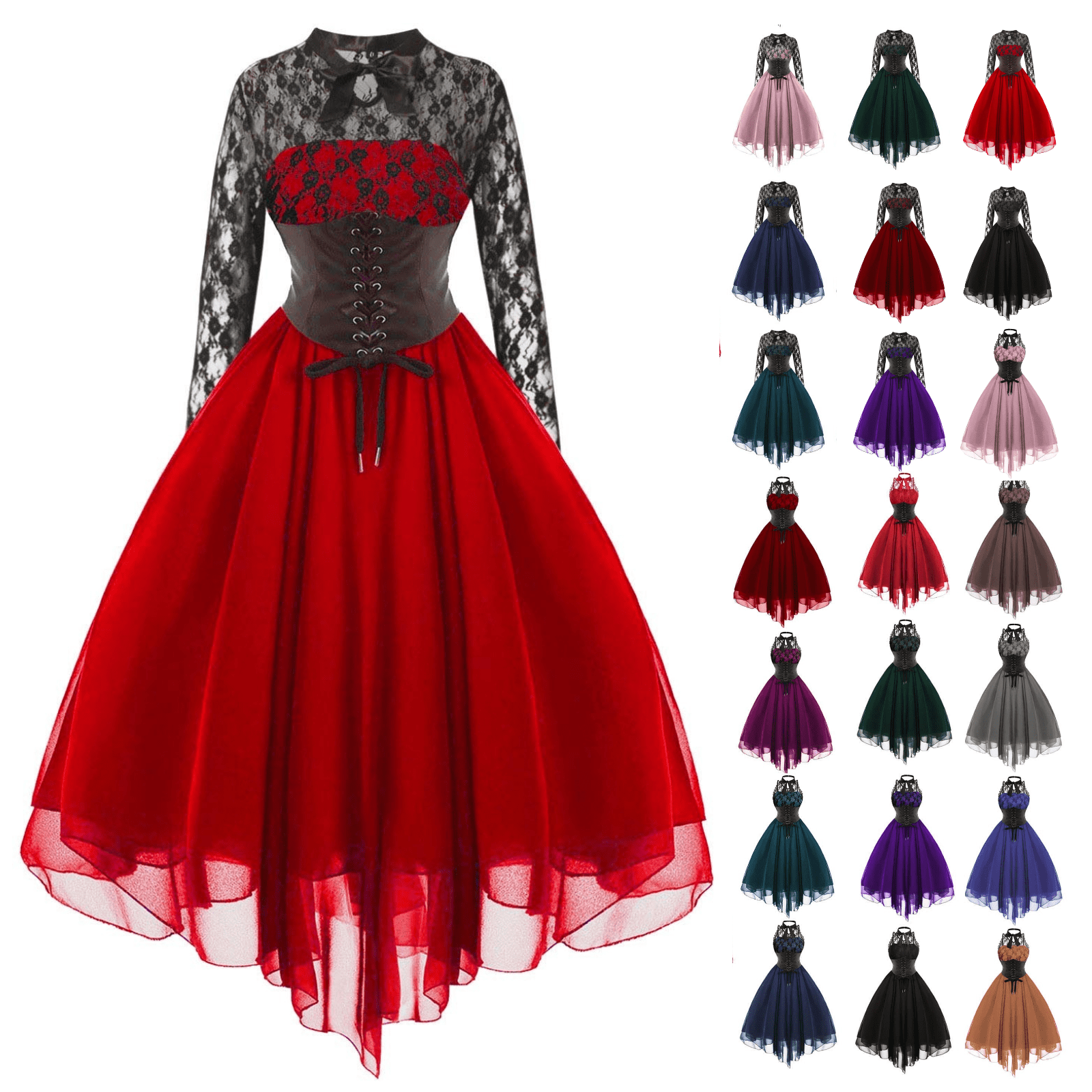 ZVAVZ Women Steampunk Gothic Dress with Corset Sleeveless Halter Neck ...