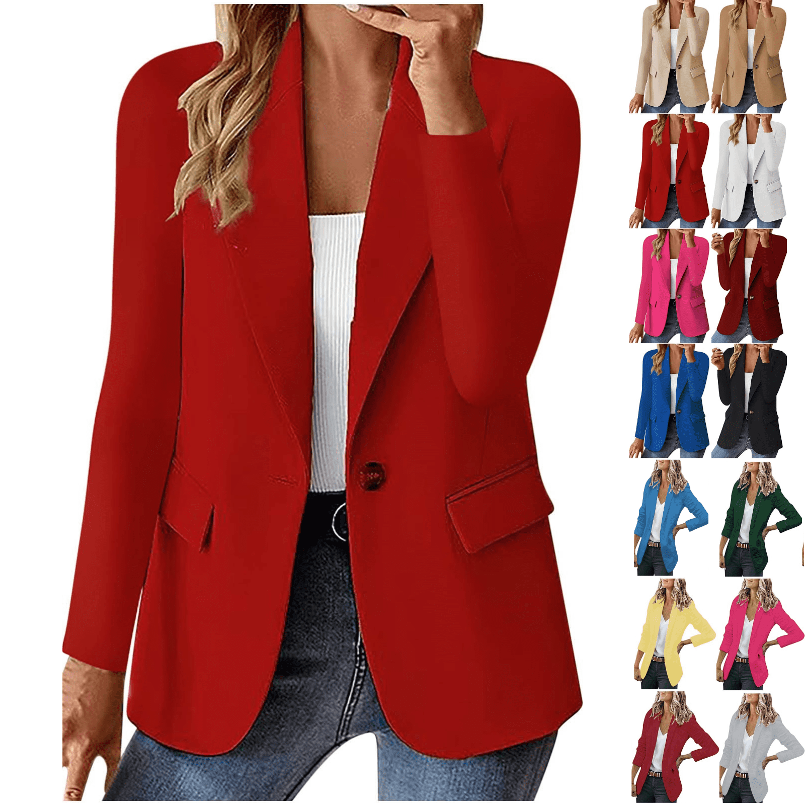 ZVAVZ Women's Solid Casual Office Work Suits Jackets Long Sleeve Button ...